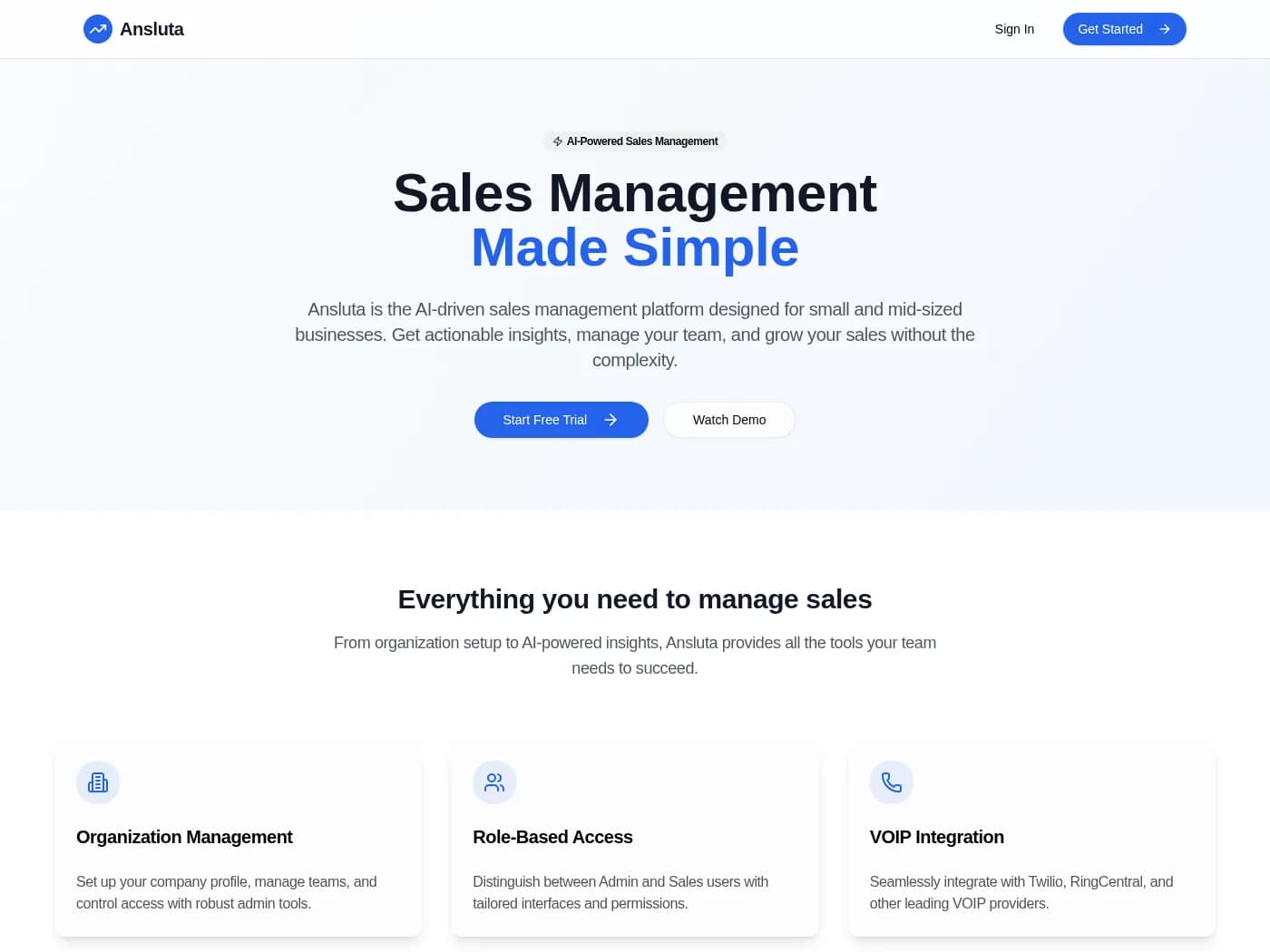 Ansluta: AI-Driven Sales Management & Forecasting Platform for SMBs