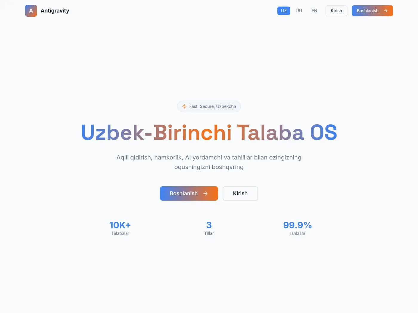 Antigravity Google: AI-Powered Uzbek-First Student OS for Learning & Collaboration