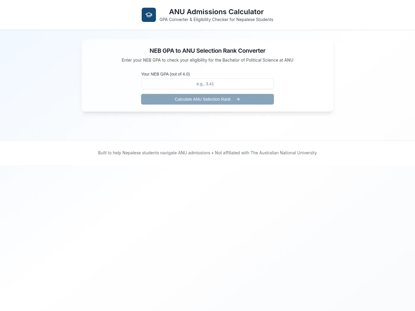 ANU Admissions GPA Eligibility Checker for Nepalese Students