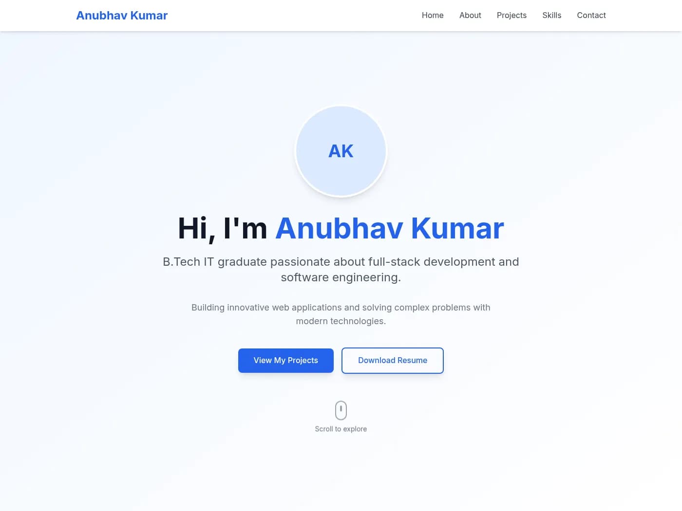 Anubhav Kumar's Beginner-Friendly Portfolio Website