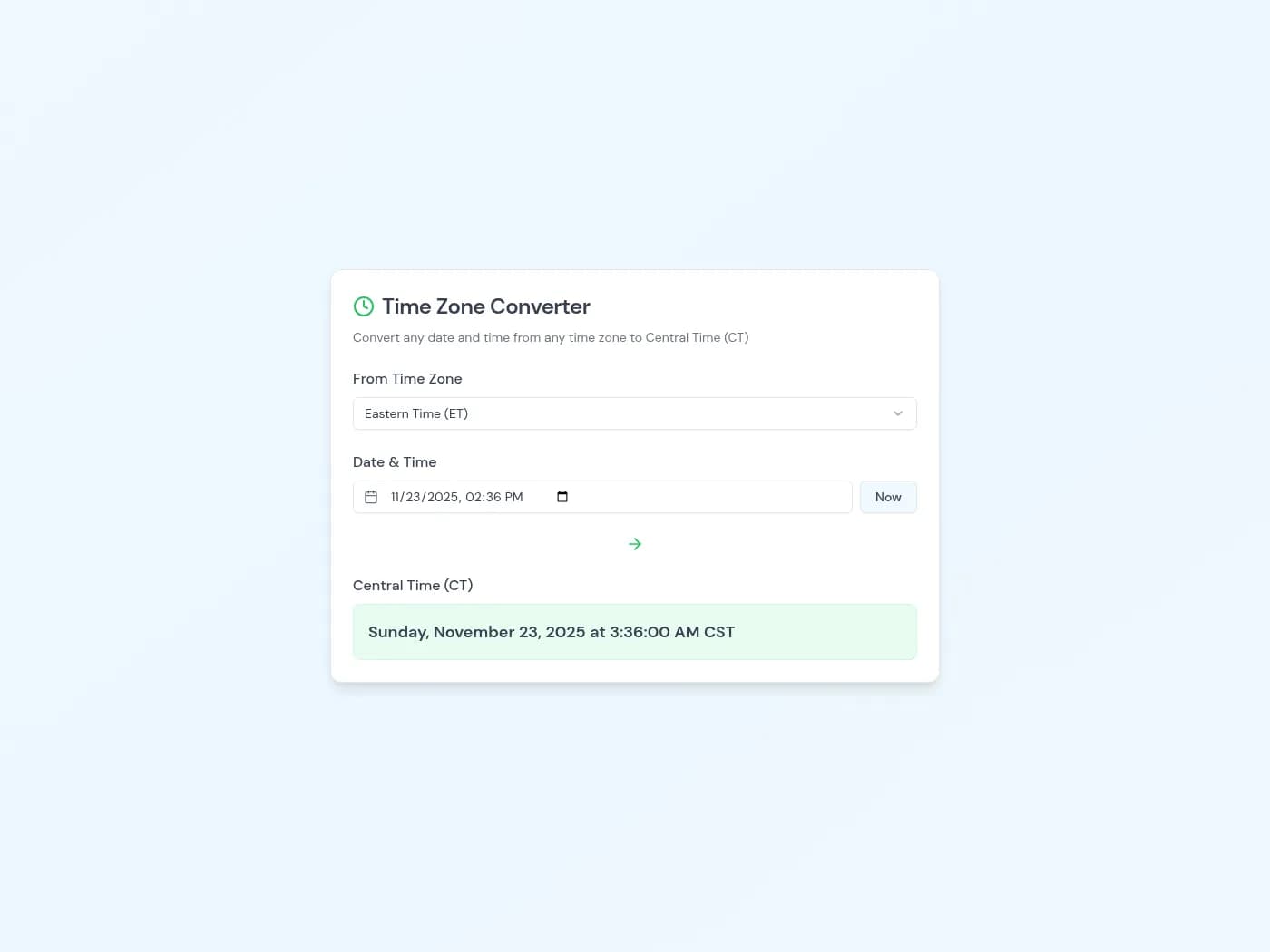 Anytime to Central Time Converter