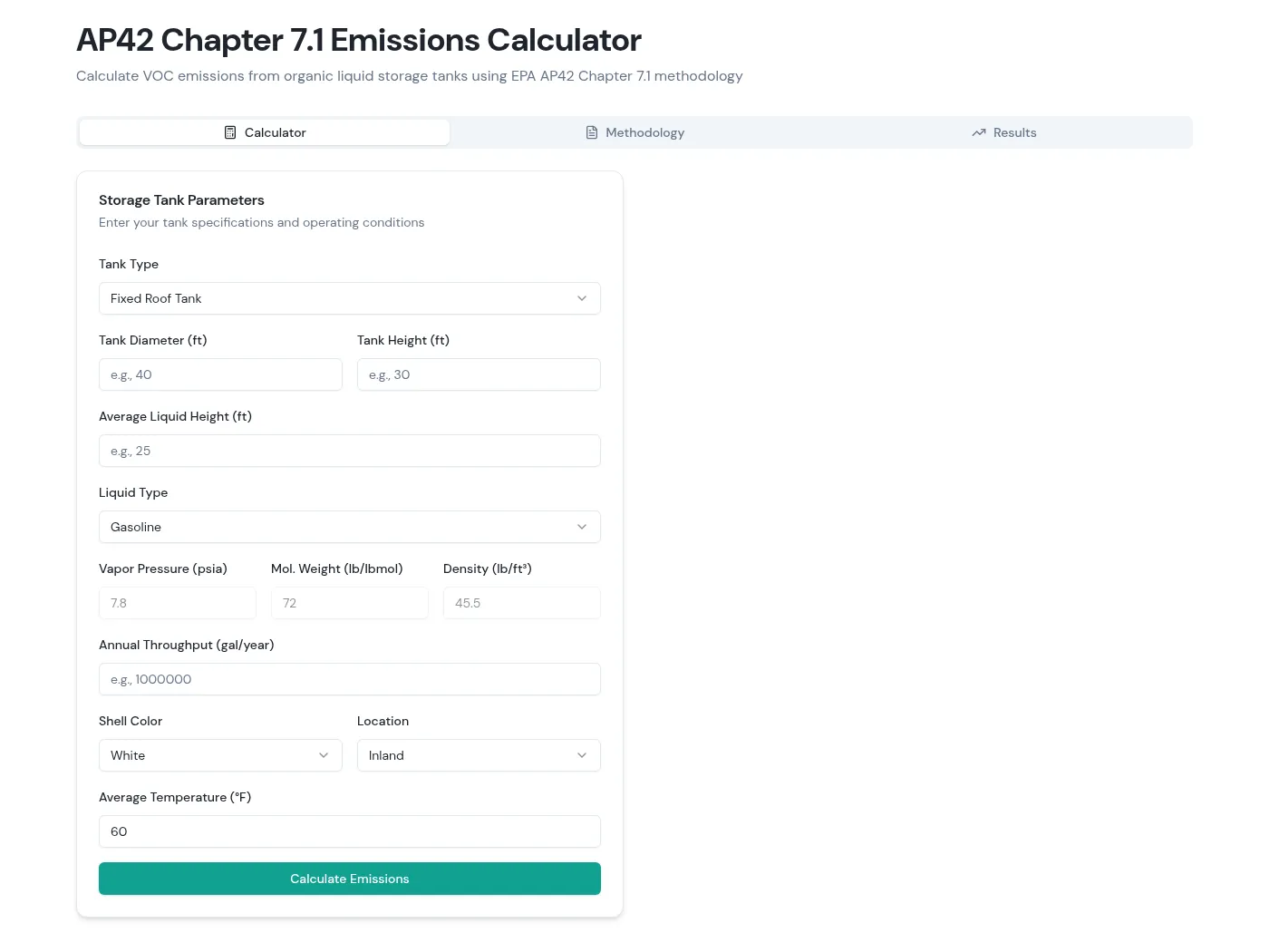 AP42 Chapter 7.1 Facility Emissions Calculator
