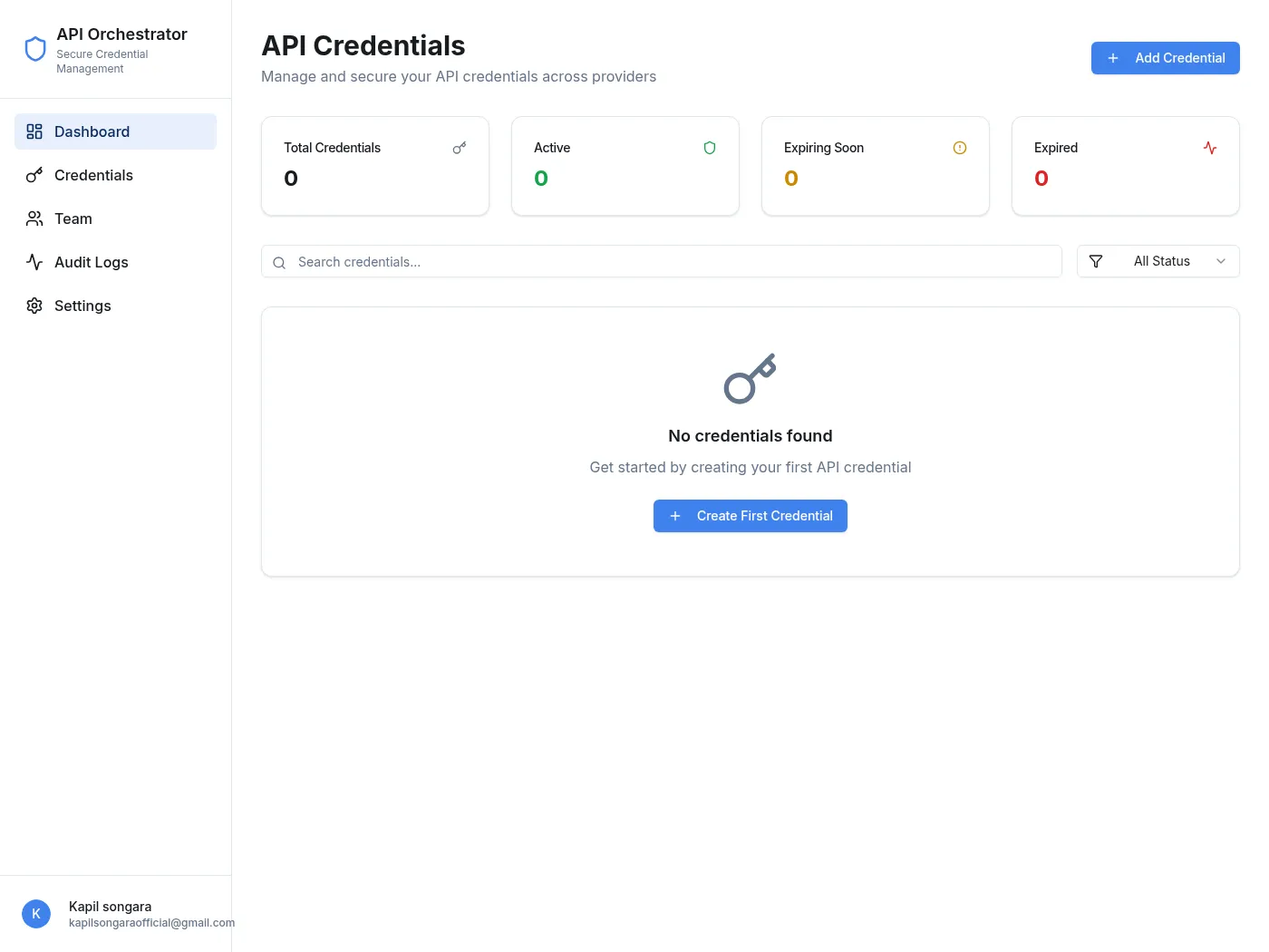 API Orchestrator – Secure Credential Management & Automation Dashboard for Multi-Provider APIs