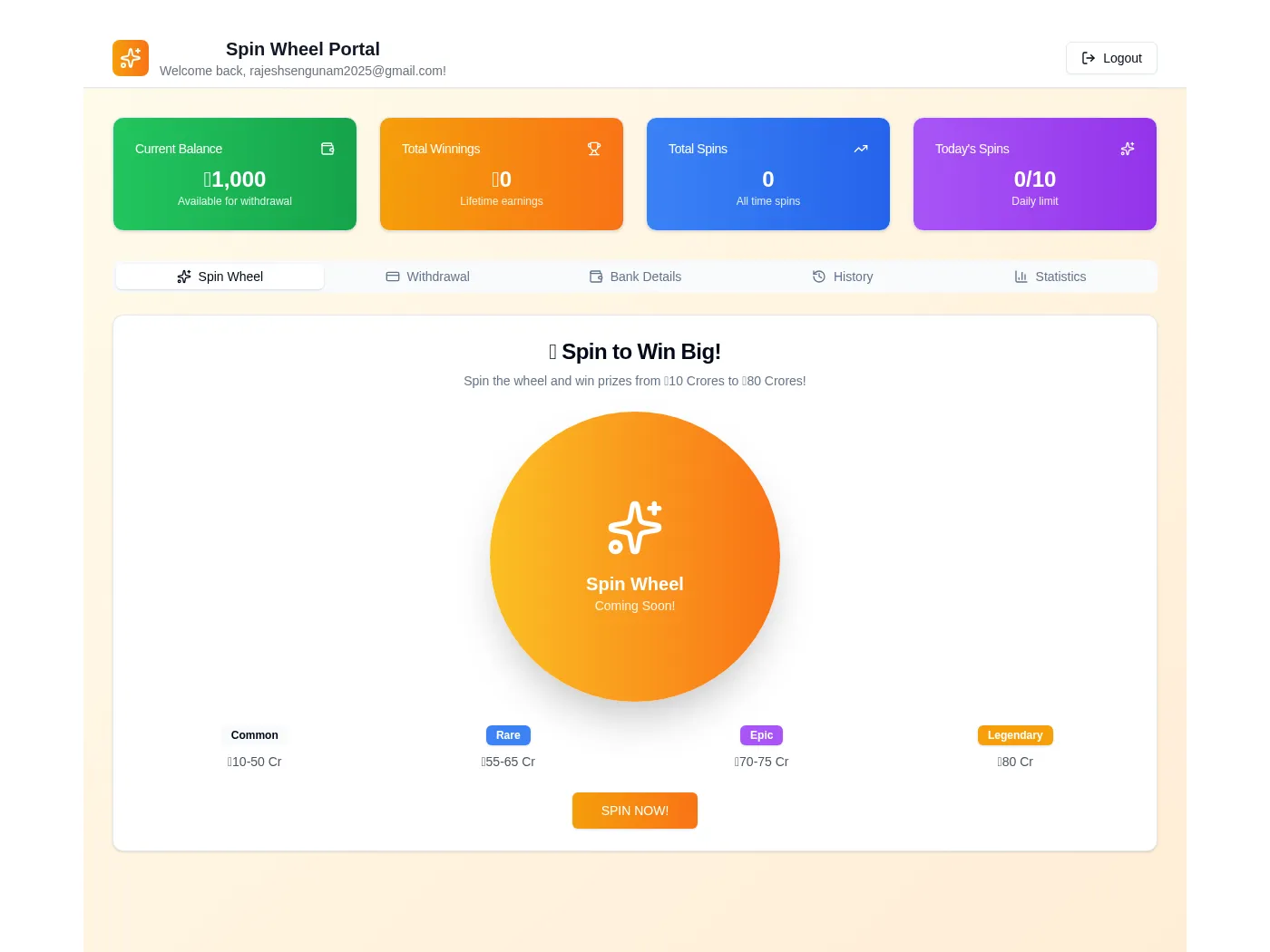 SPIN WHEEL EARNING APP