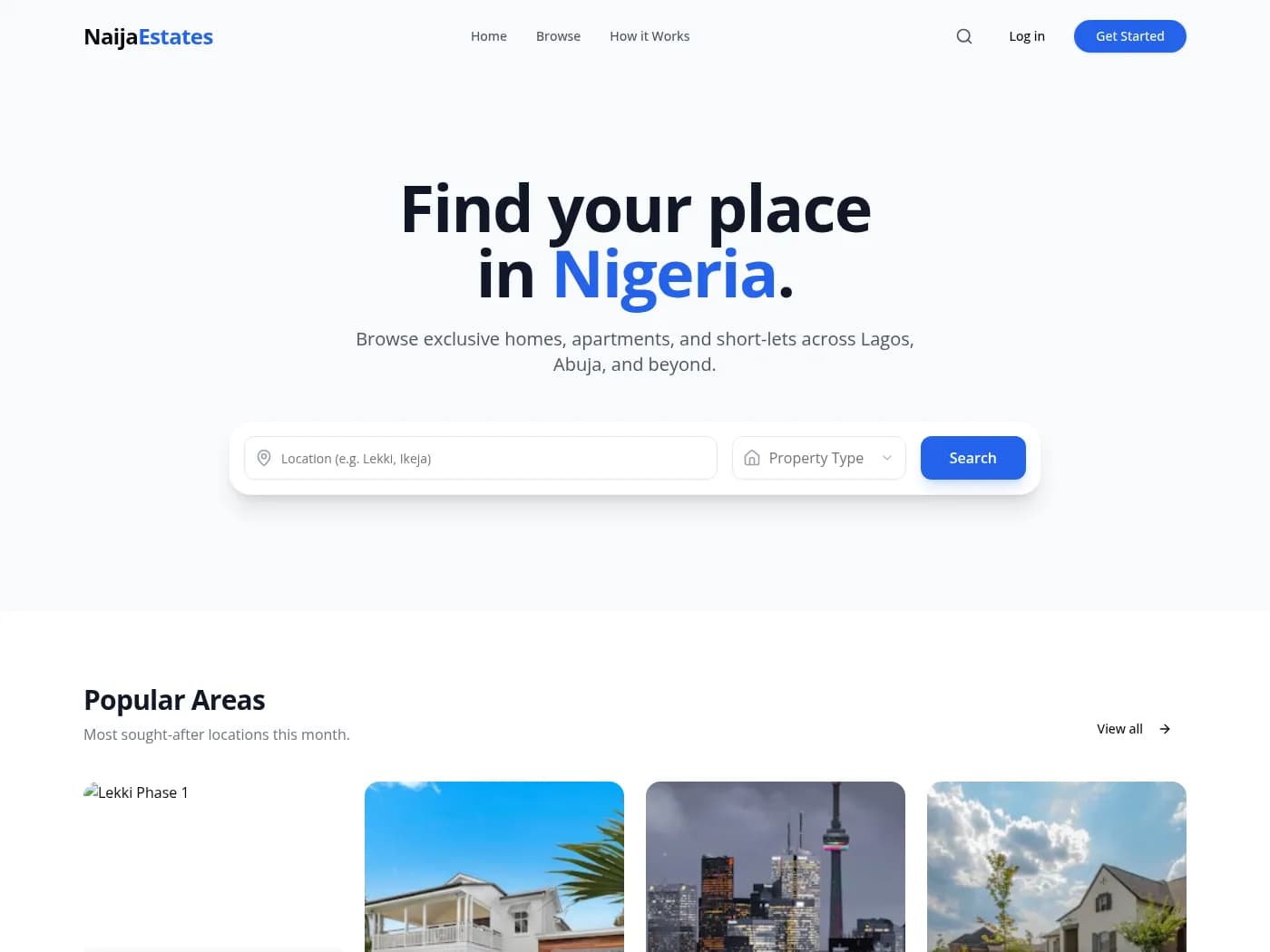 Apple-Inspired Minimal Real Estate Web App for Nigerian Properties