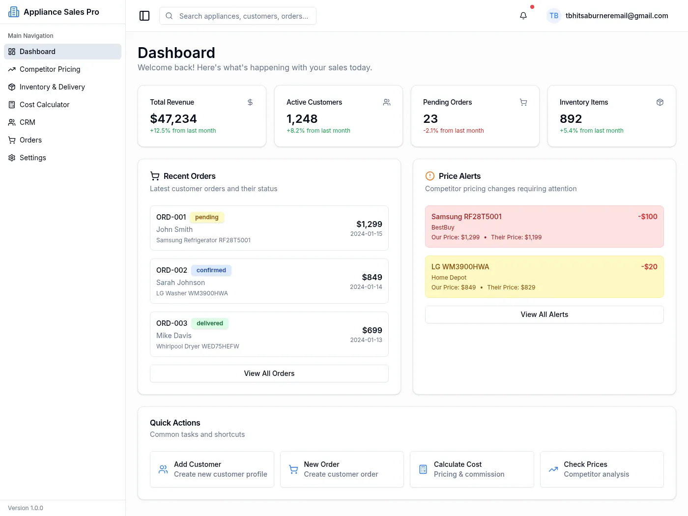 Appliance Sales Pro: Real-Time Pricing, Inventory & CRM Suite