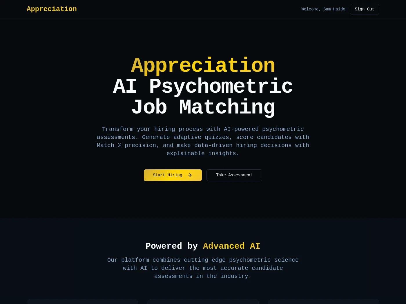 Appreciation: AI Psychometric Job Matching Portal