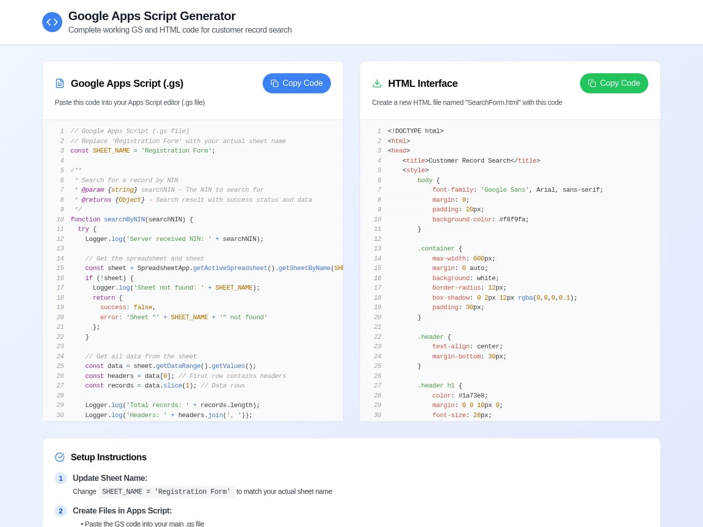 App Script GS Code Generator