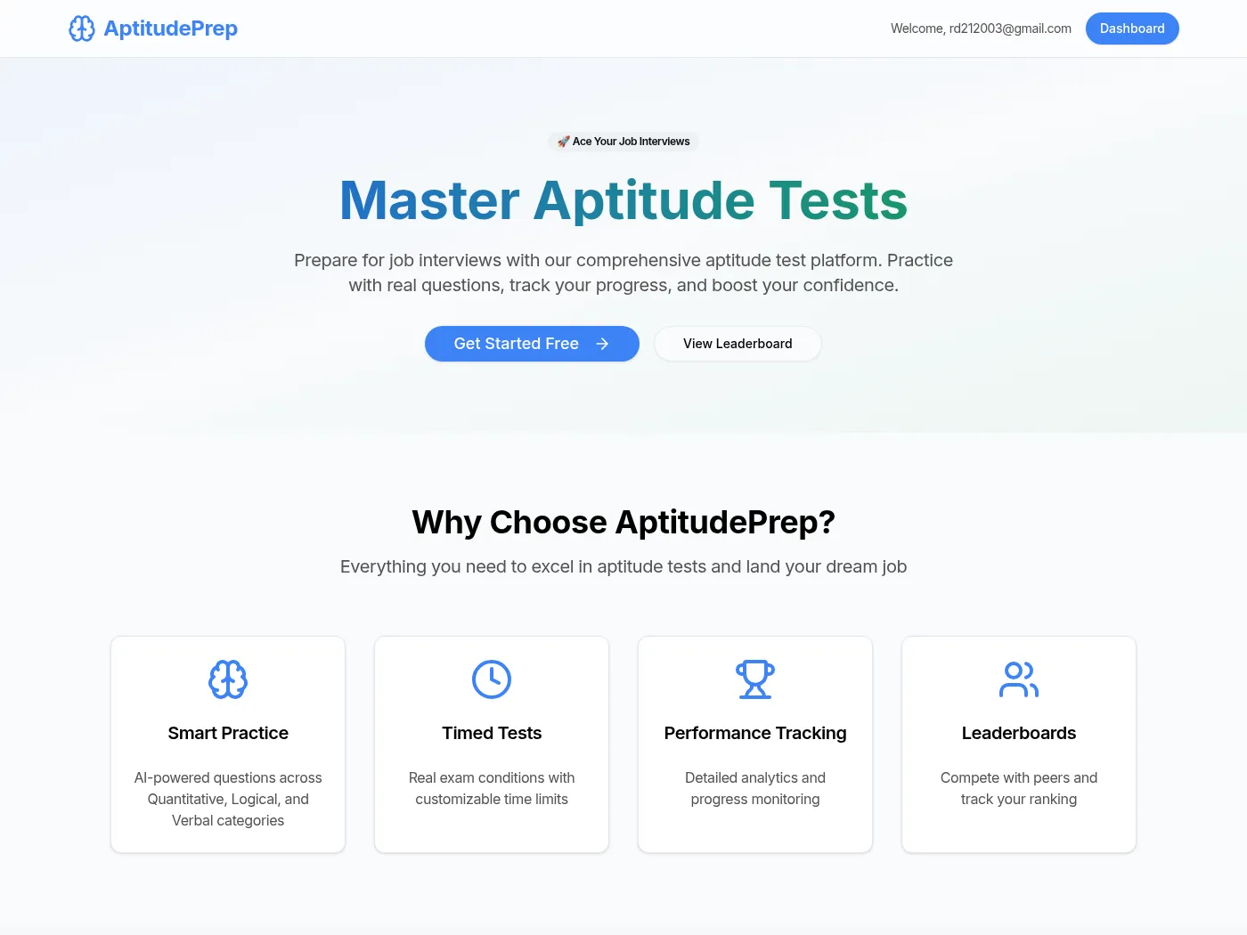 AptitudePrep: Full-Stack Web App for Job Interview Readiness