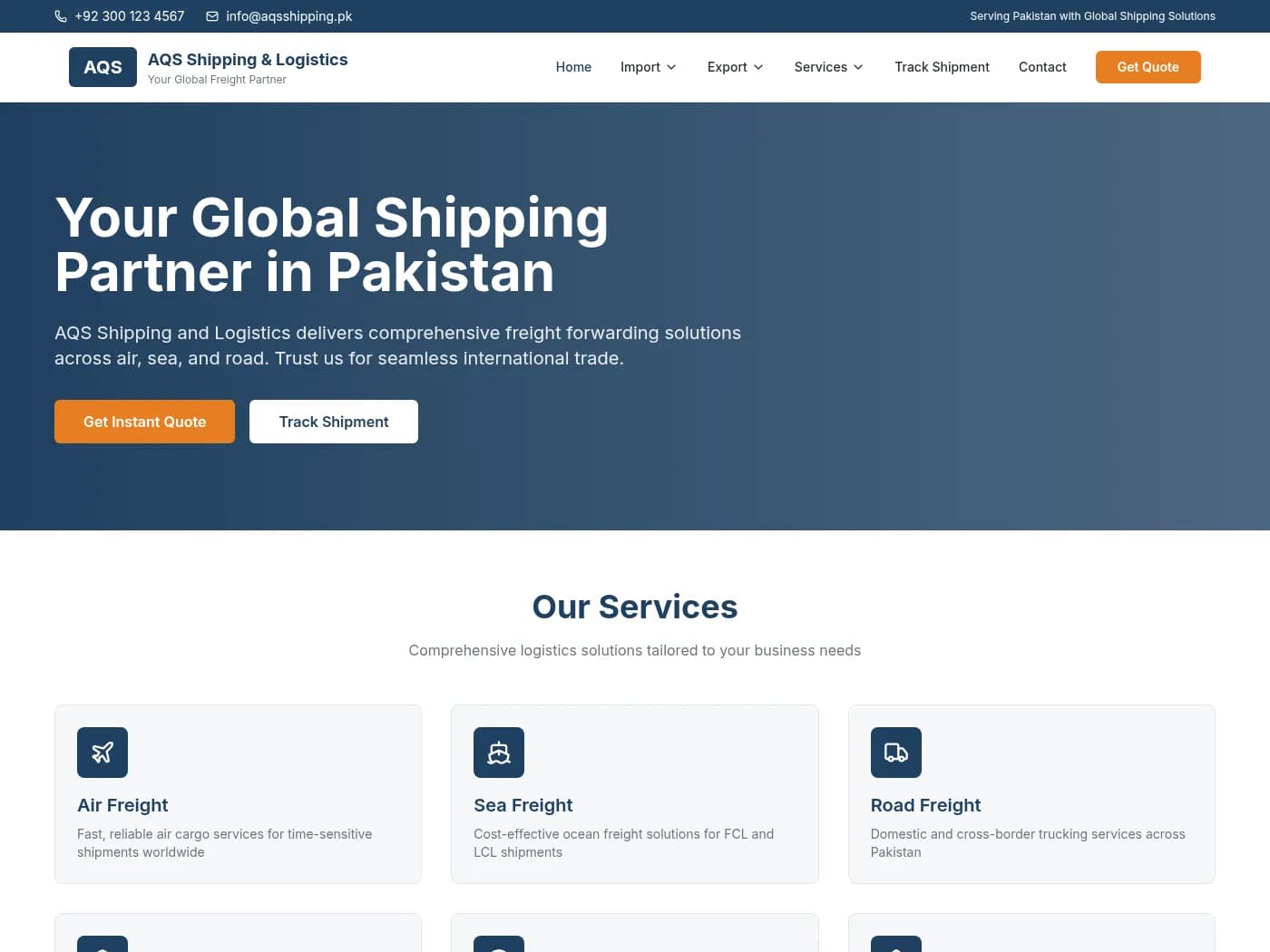 AQS Shipping and Logistics Web Portal for Pakistan