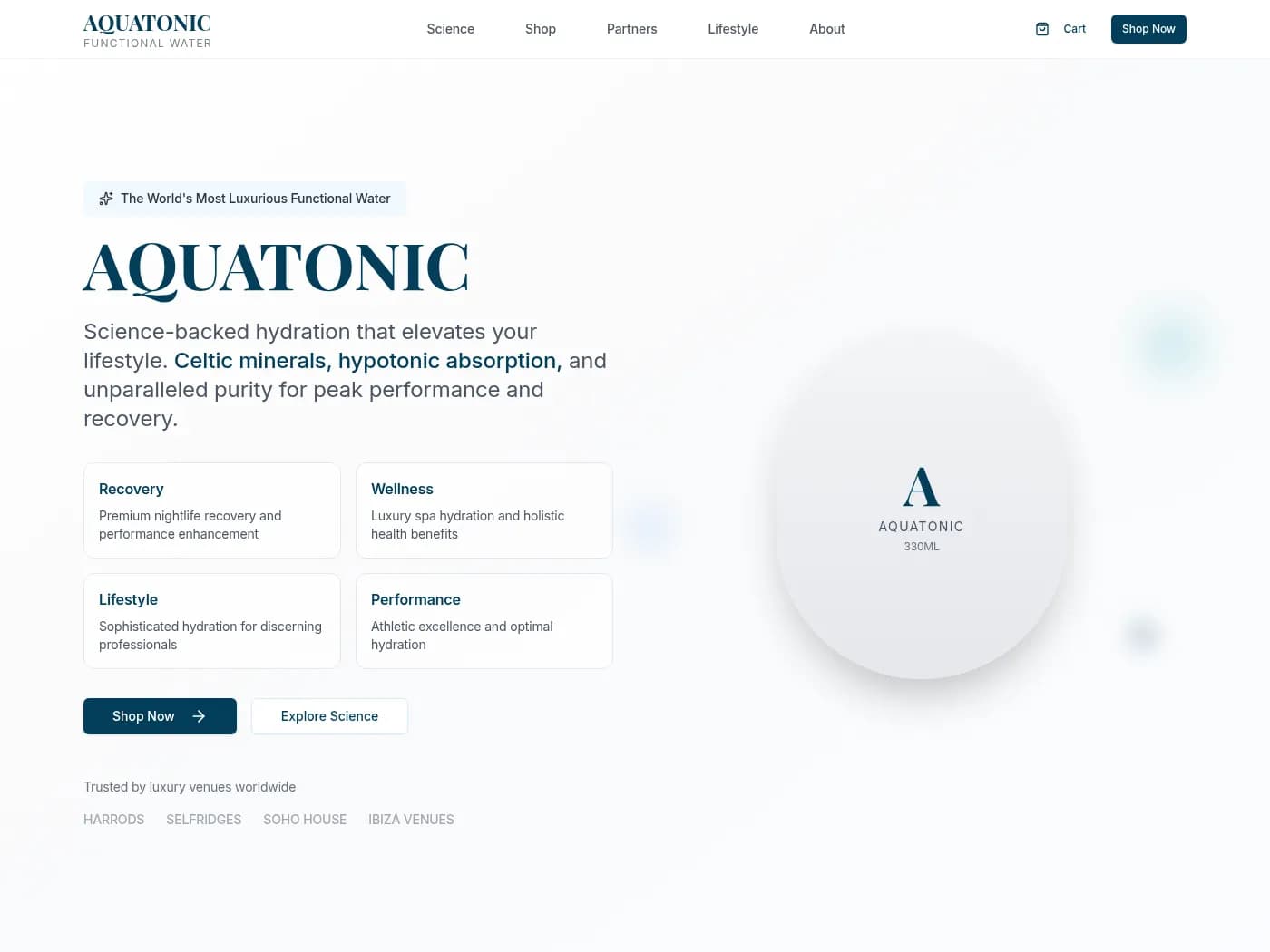 Aquatonic Functional Water – Luxury D2C & B2B Web Experience