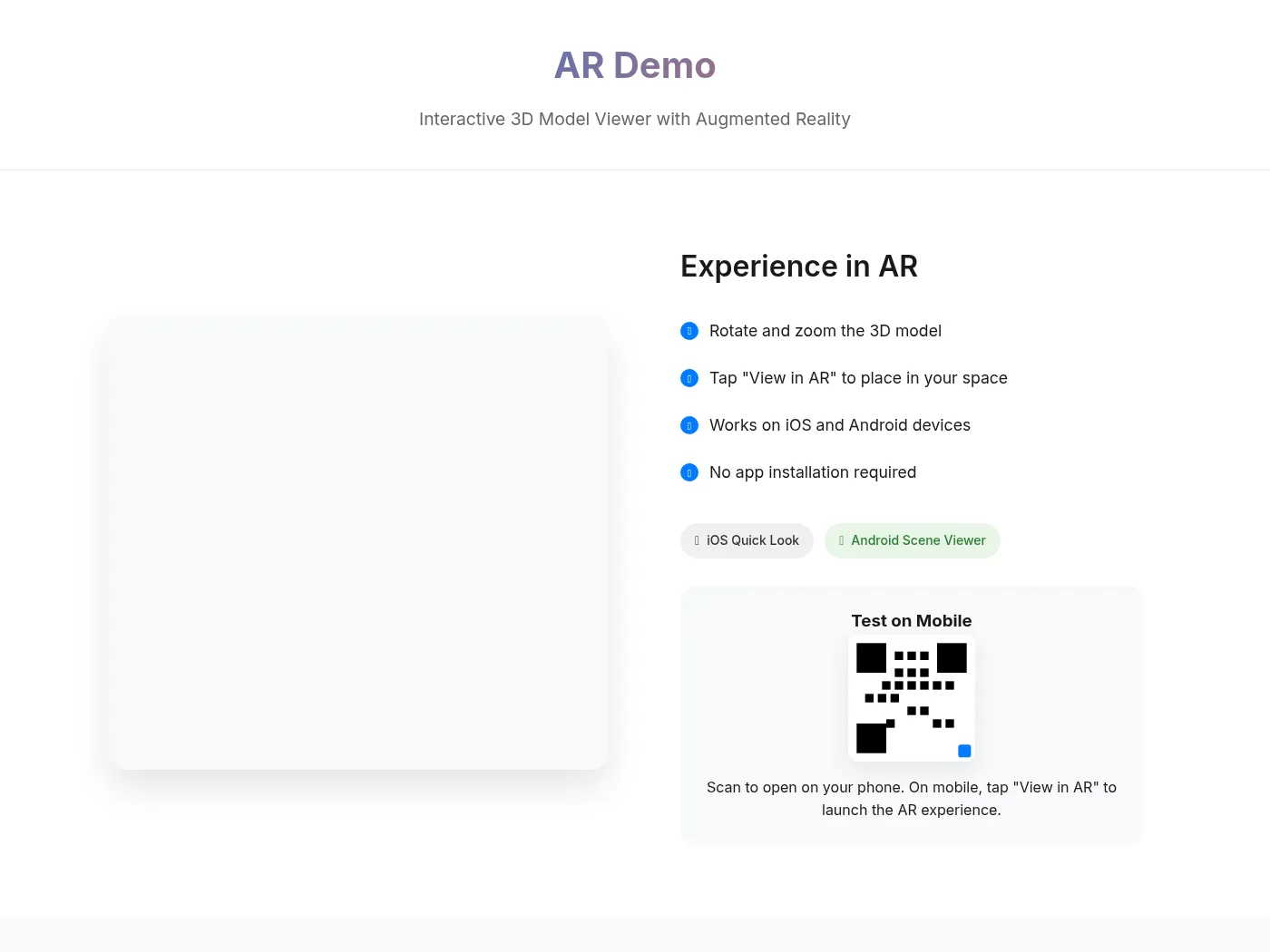 AR Demo: Minimal Web-Based 3D Model Viewer with AR Support