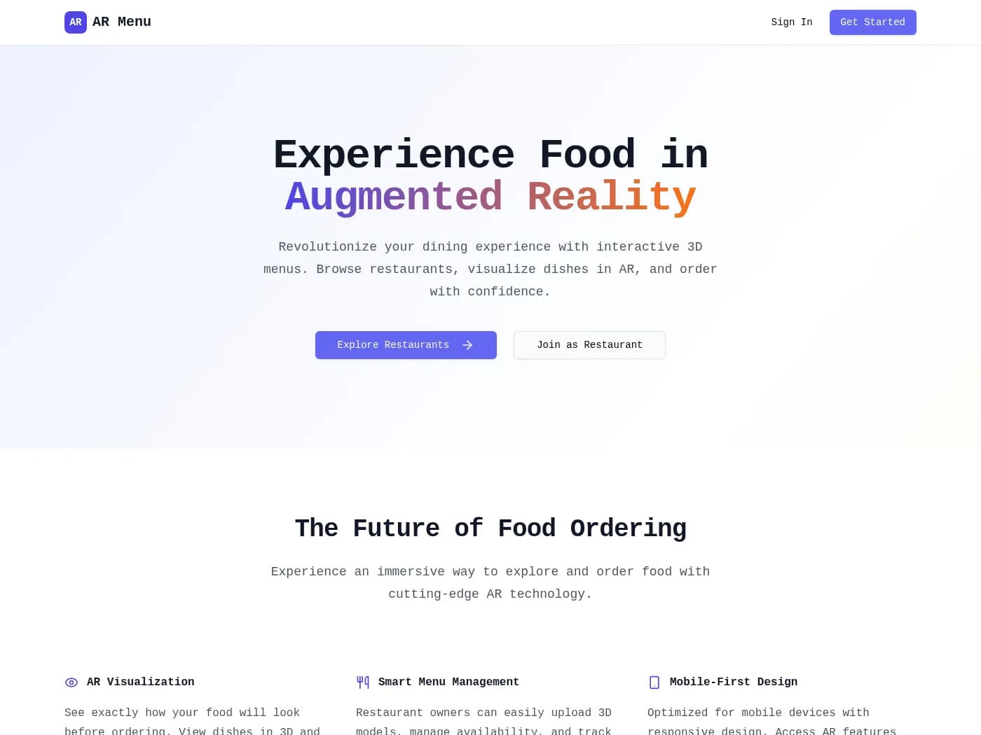 AR Food Menu & Ordering System: Next-Gen Augmented Reality Restaurant Menu & Ordering Platform