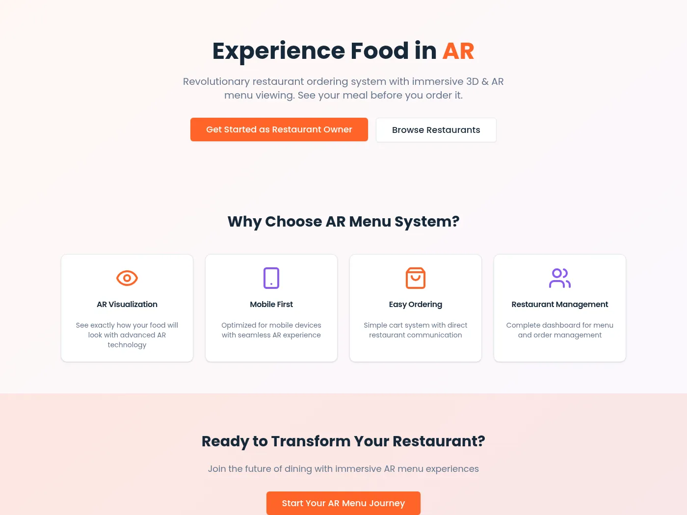 AR Food Menu & Ordering System: 3D & AR Restaurant Ordering Web App