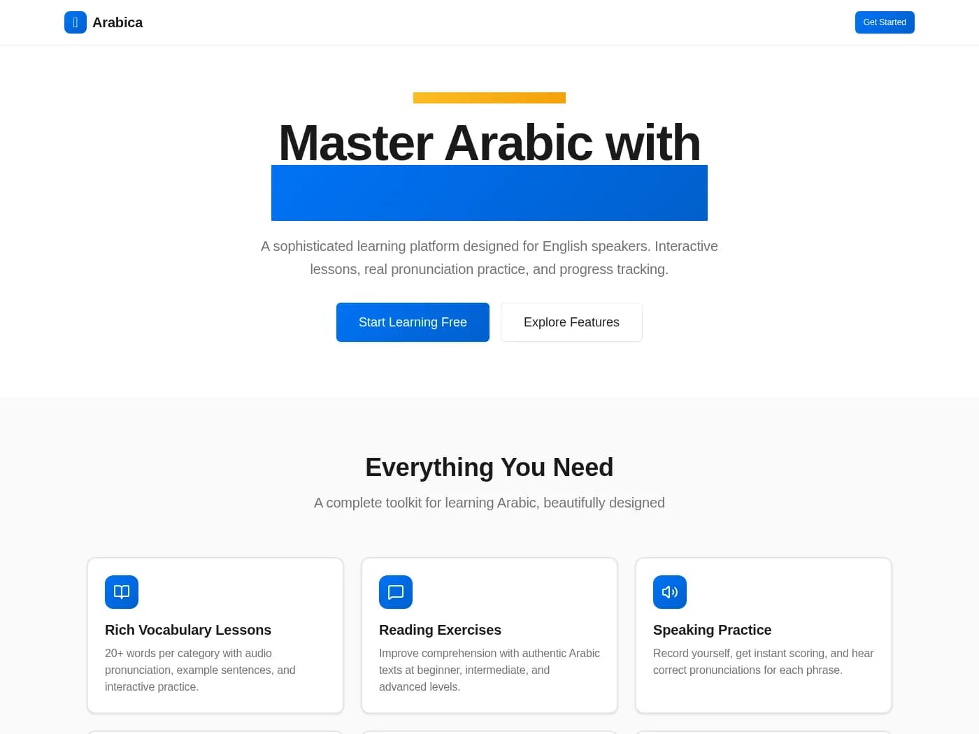 Arabica: Premium Arabic Learning Platform for English Speakers