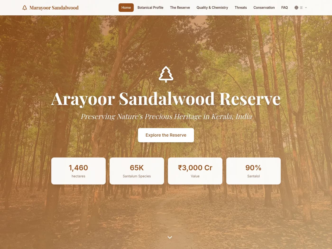 Arayoor Sandalwood Forest Showcase Web App