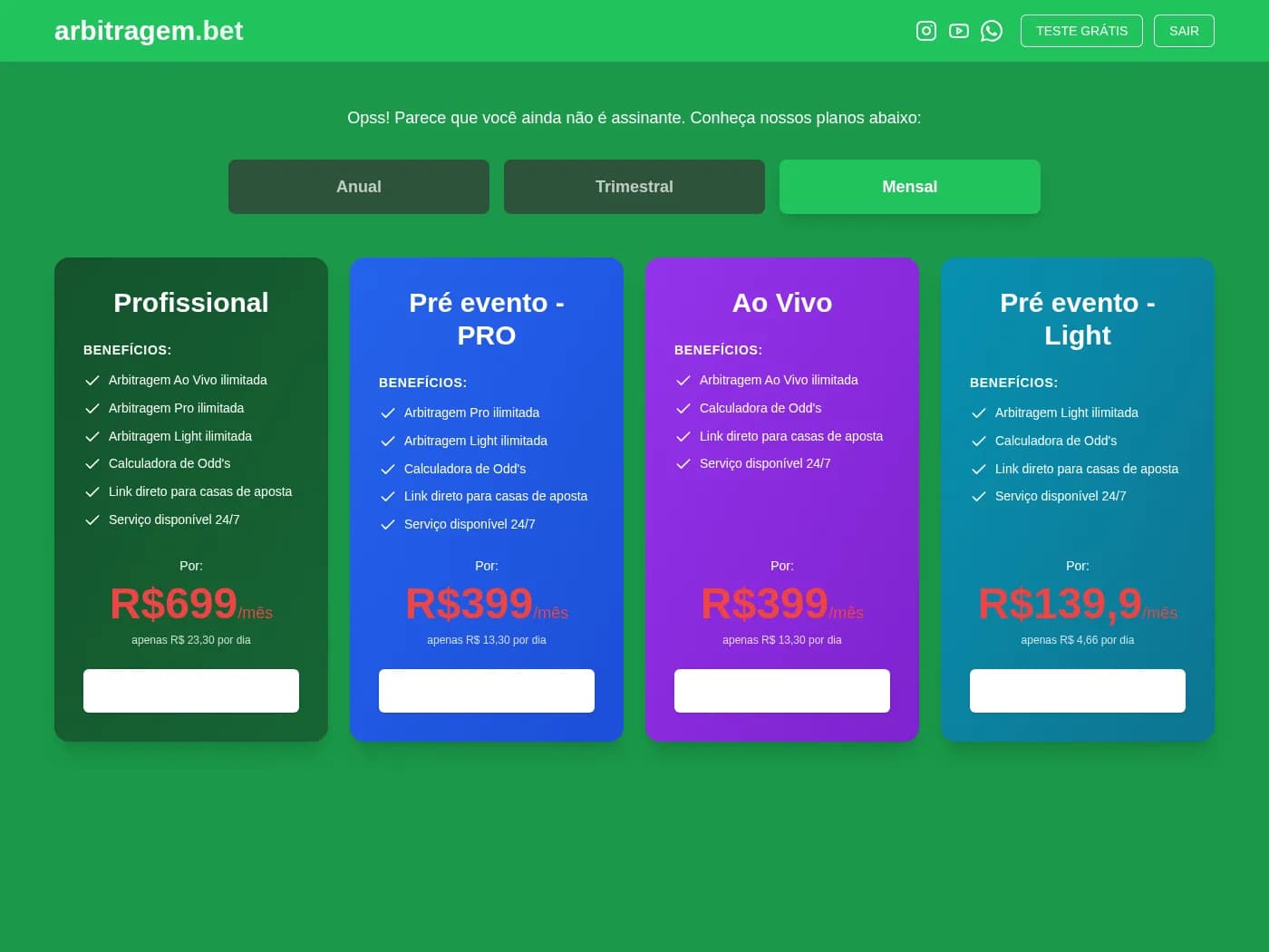 Arbitragem.bet Plan Page Clone
