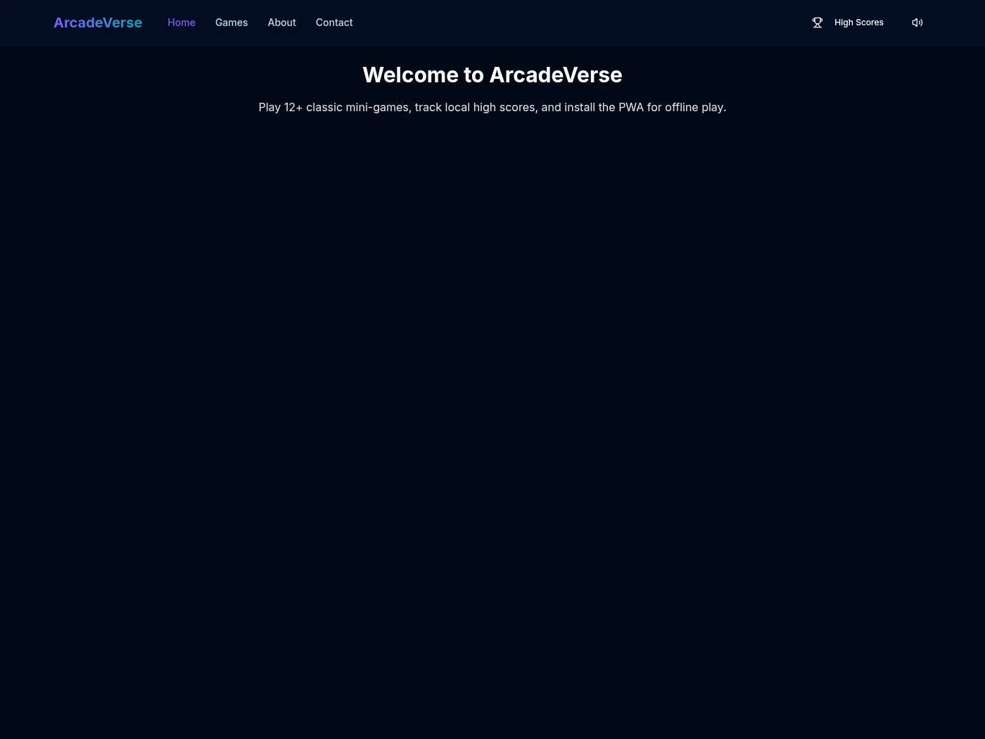 ArcadeVerse: All-in-One Mini-Game PWA Web App