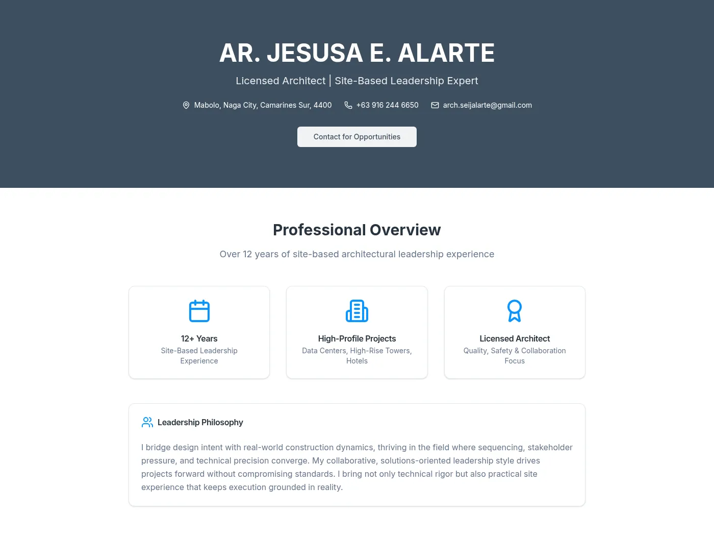 Architect Career Portfolio & Application Portal for AR. Jesusa E. Alarte