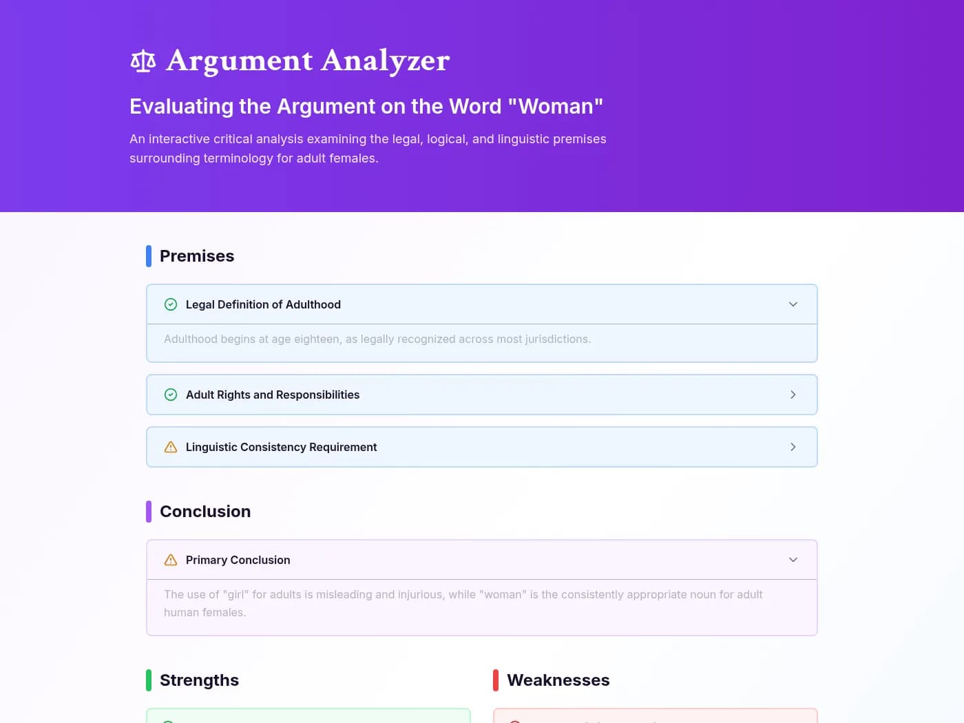 Argument Analyzer for the Word 'Woman'