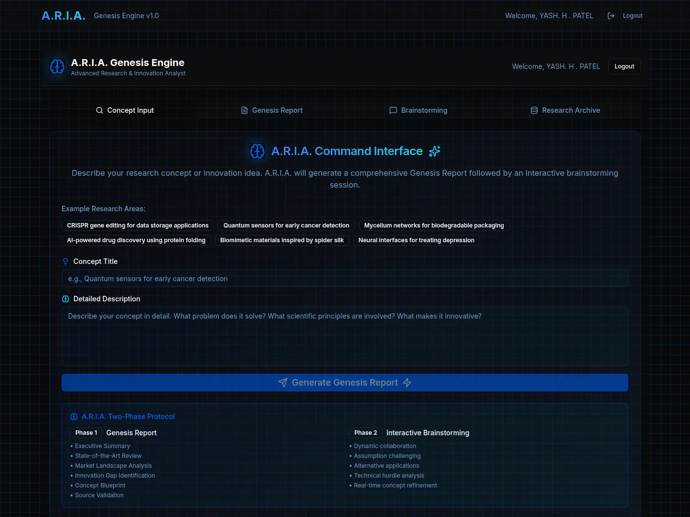 A.R.I.A. Genesis Engine: AI-Powered Research & Innovation Analyst