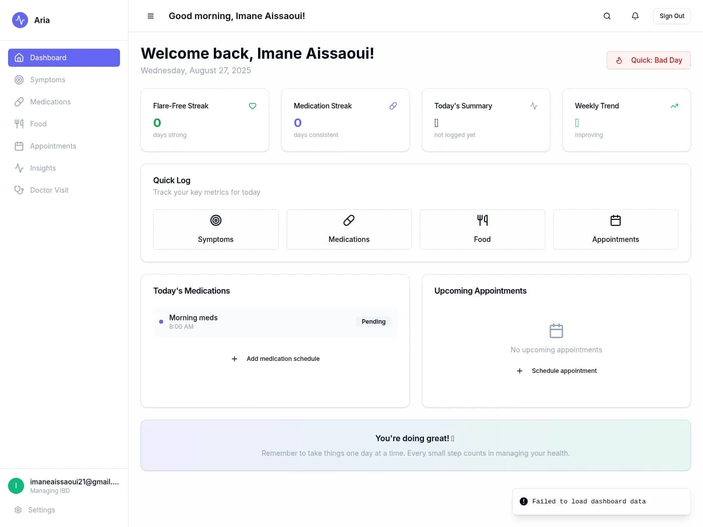 Aria: Holistic IBD & GI Condition Self-Management App