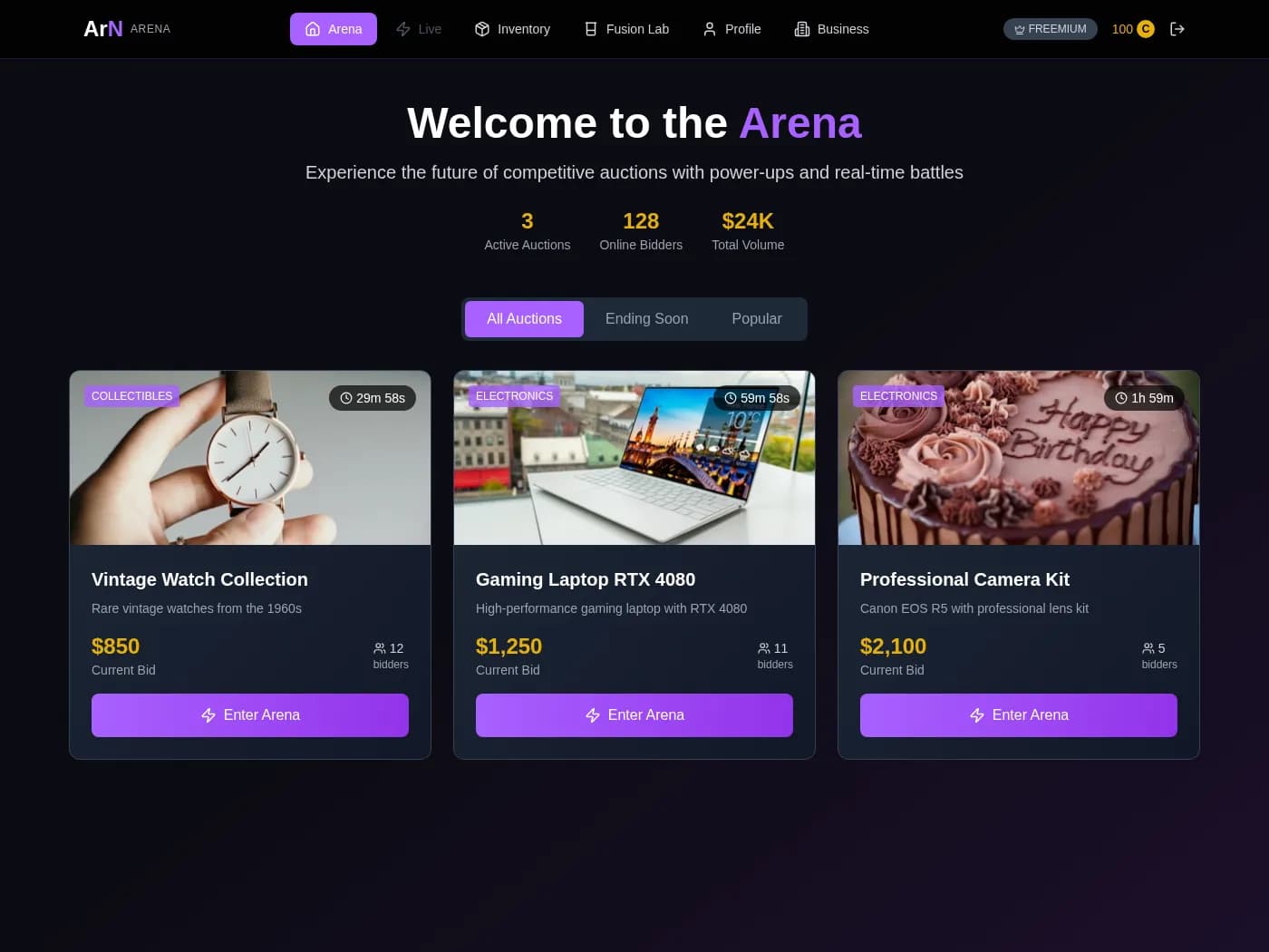ArN Arena: Real-Time Gamified Auction Platform