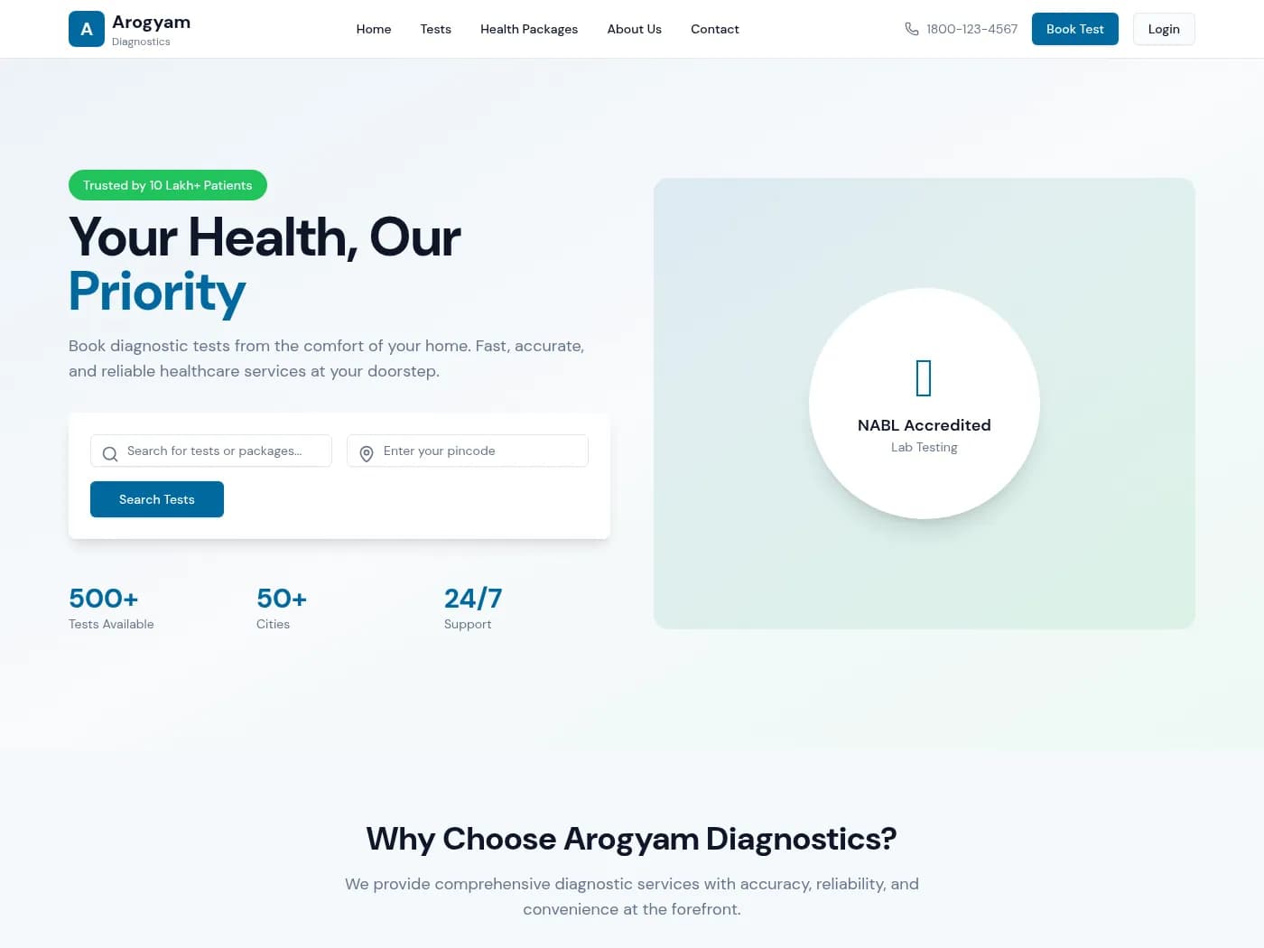 Arogyam Diagnostics Web Platform