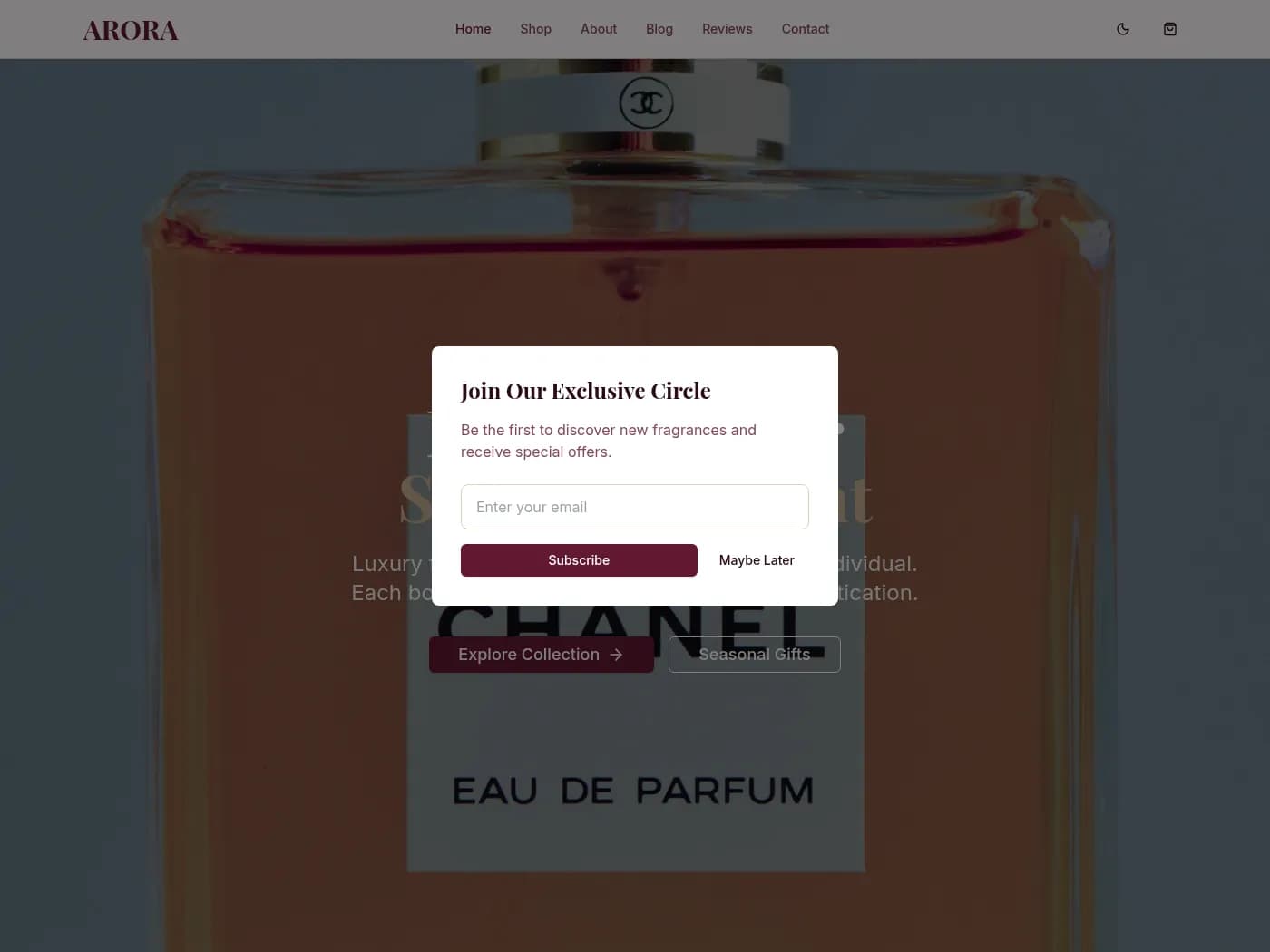 ARORA Luxury Fragrance E-Commerce Website