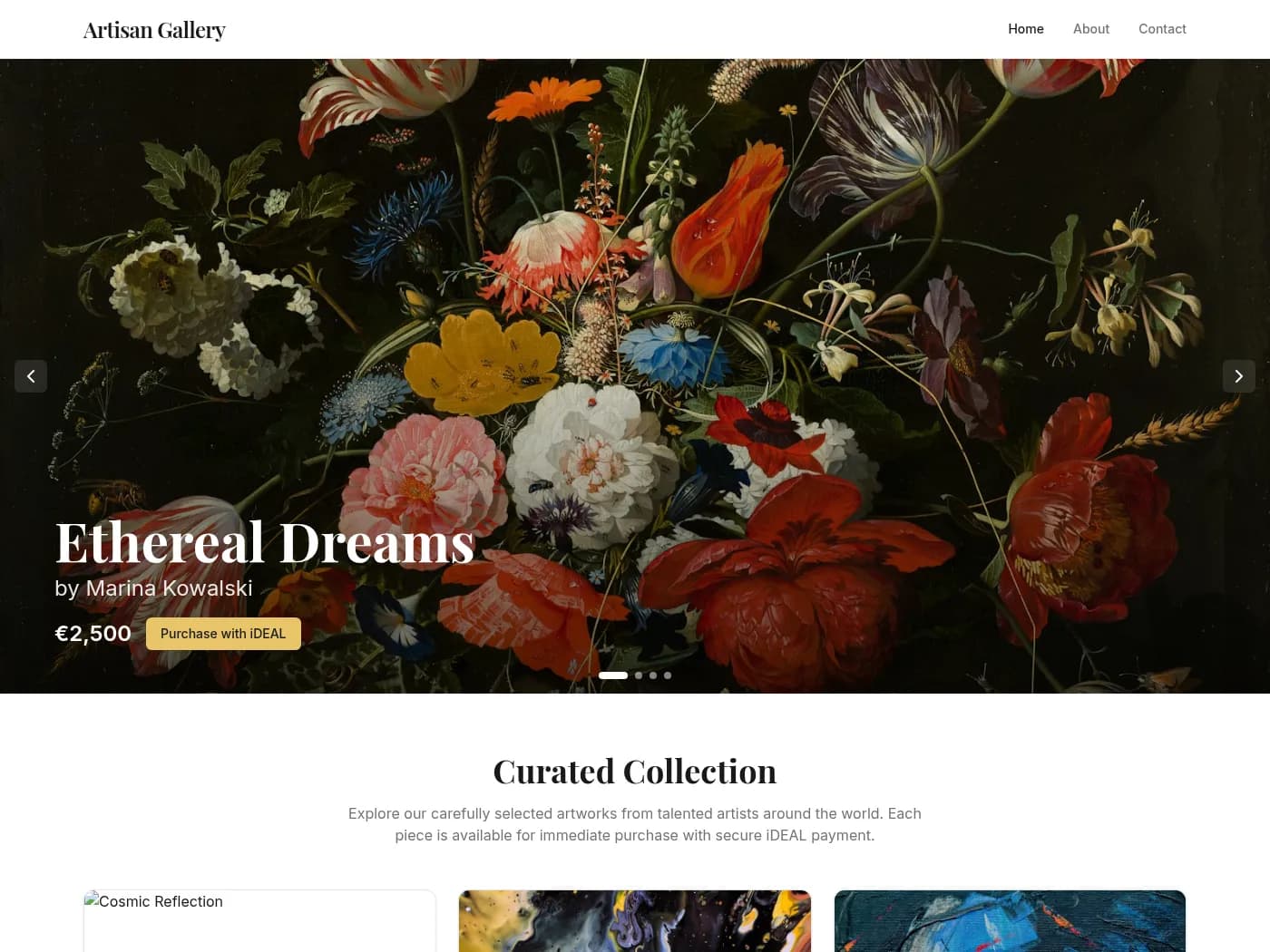 Art Gallery Website with Sliding Images and Integrated iDEAL Payments