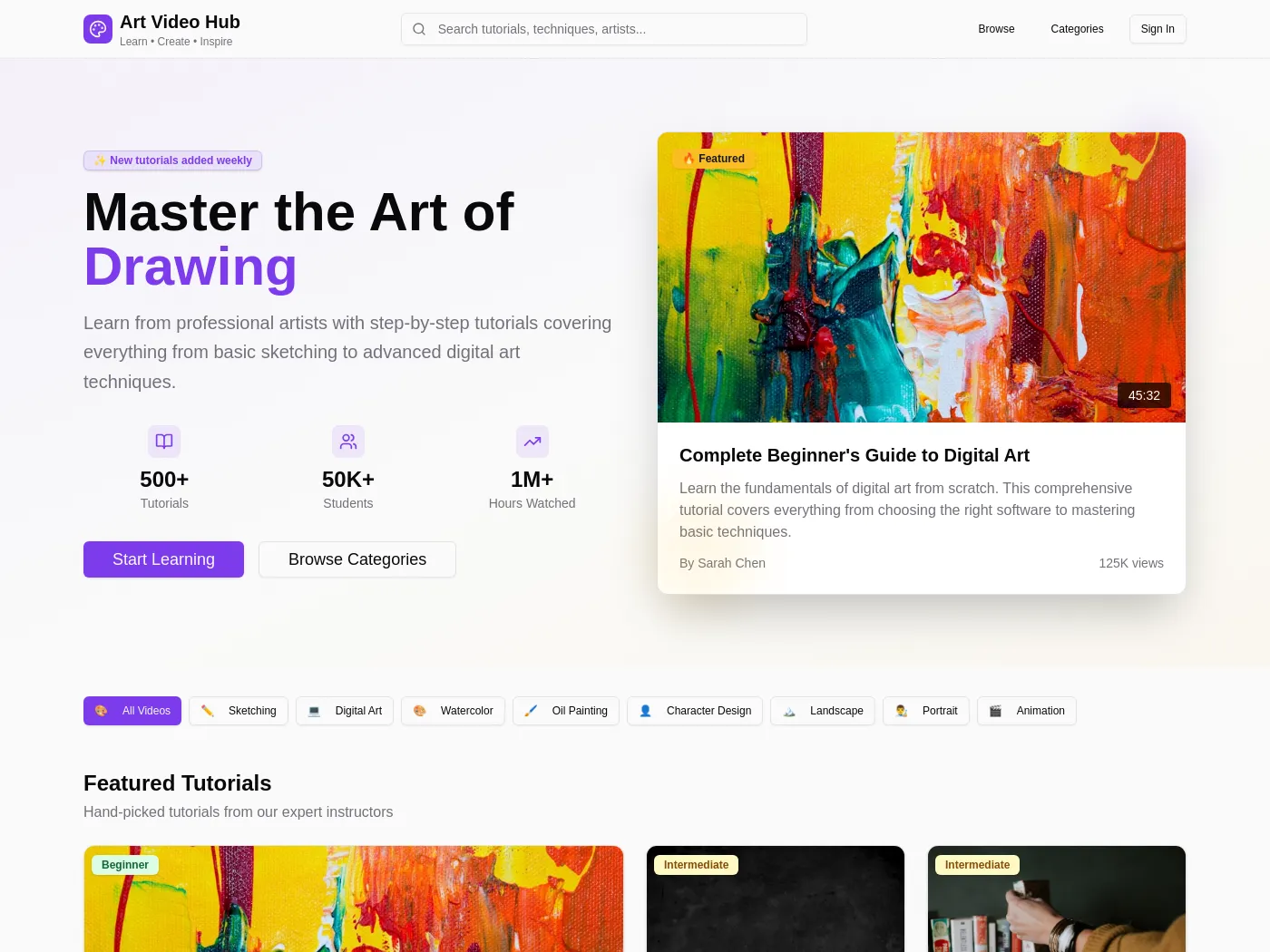 Art Video Hub: Drawing Tutorials & Creative Videos