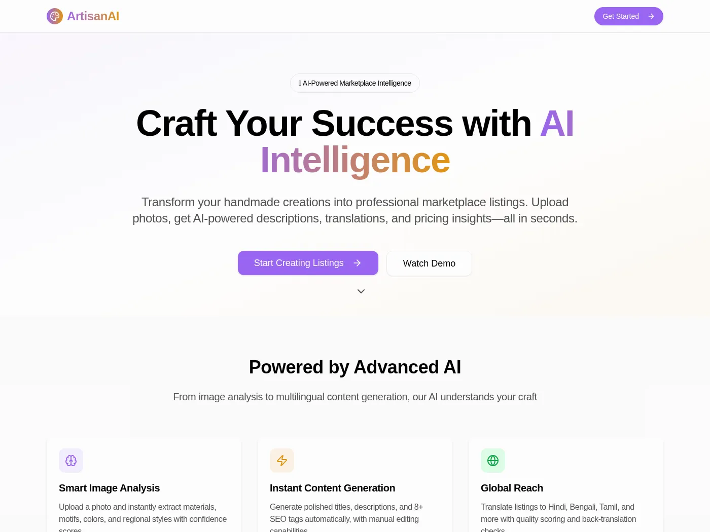 ArtisanAI: Intelligent Marketplace Listing Platform for Craft Sellers