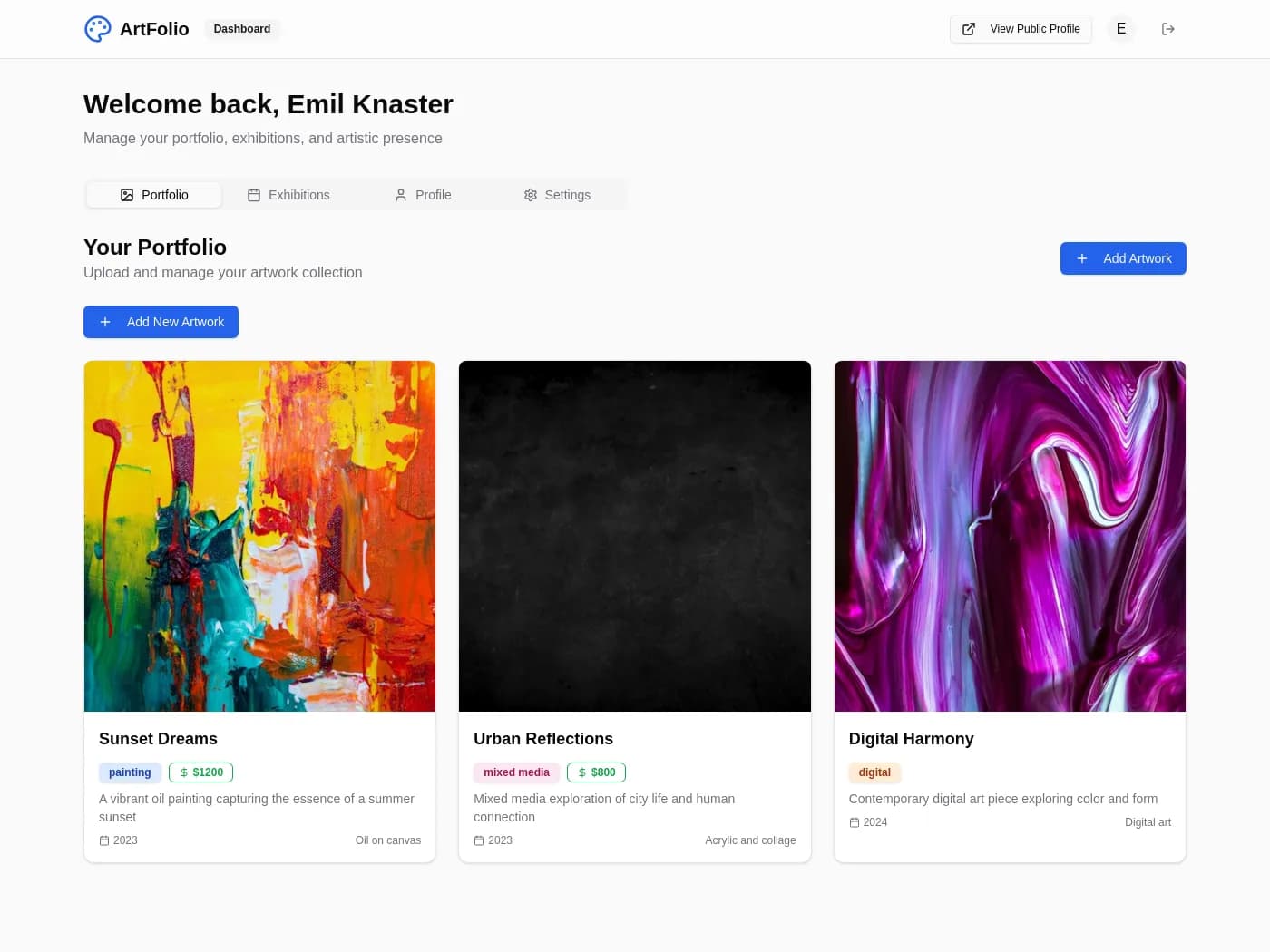 Artist Portfolio Management Platform