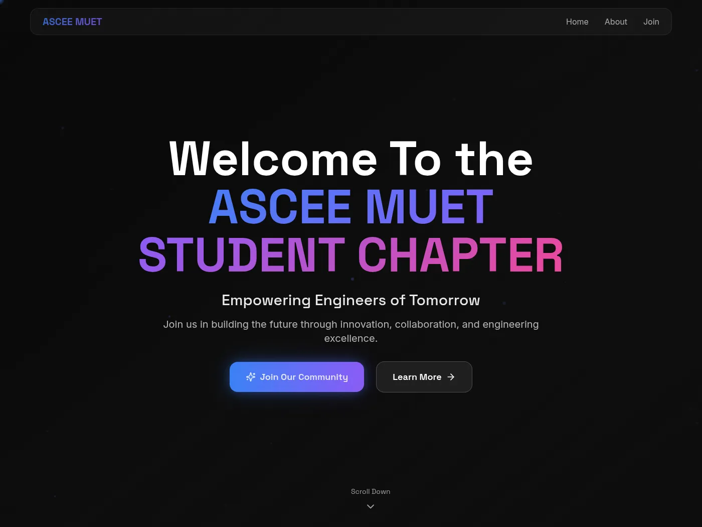 ASCEE MUET Futuristic Landing Page