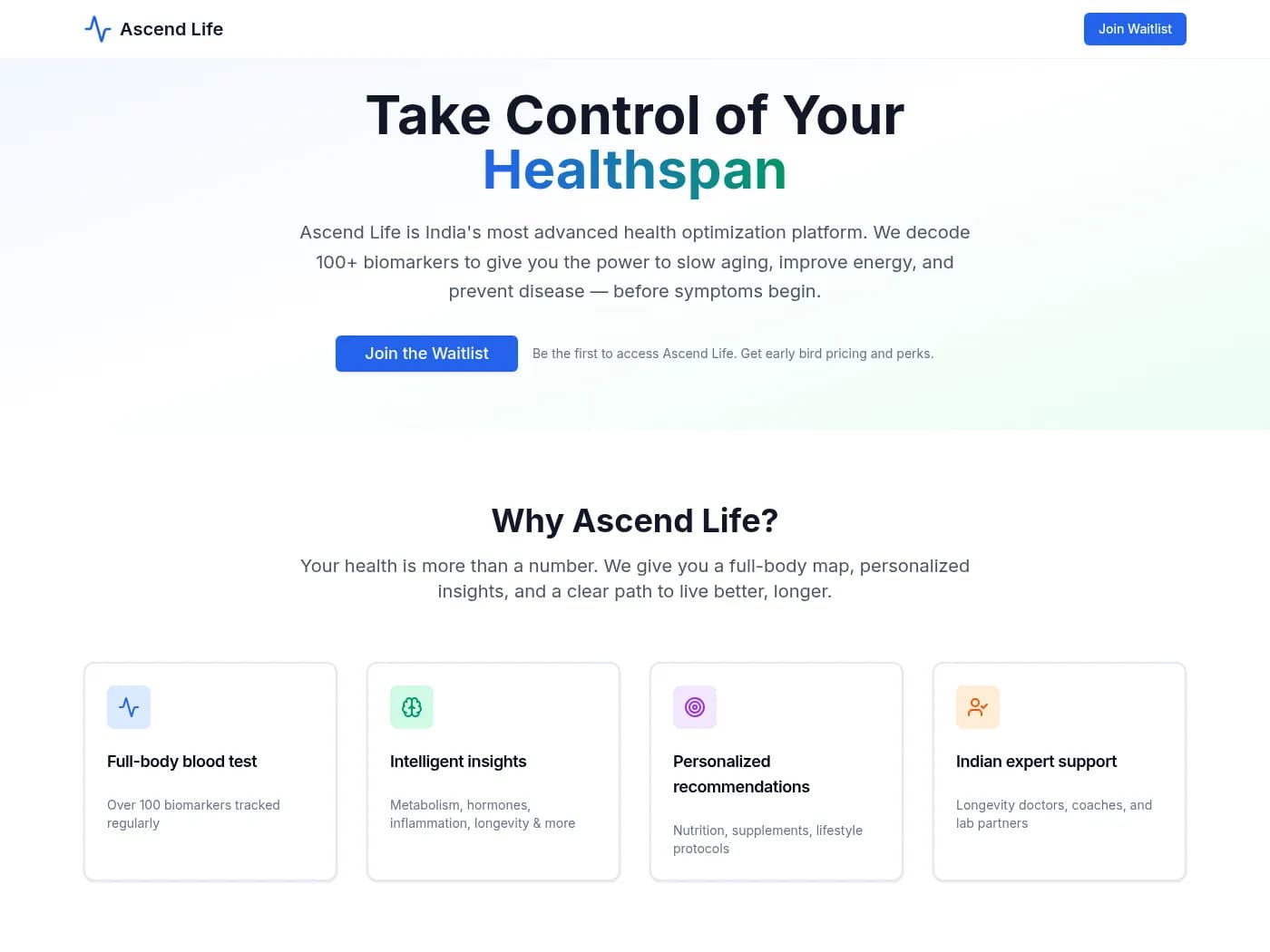 Ascend Life - Health Optimization Landing Page