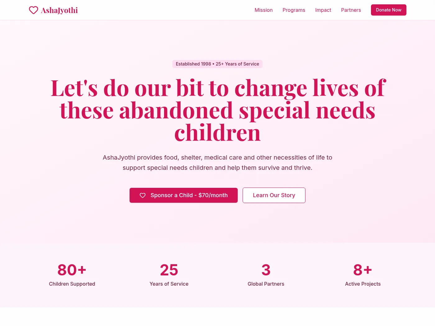 Asha Jyothi India Modern NGO Website