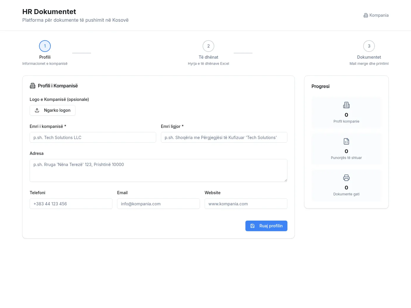 Asistent i thjeshtë in-app për dokumentet HR për organizata në Kosovë