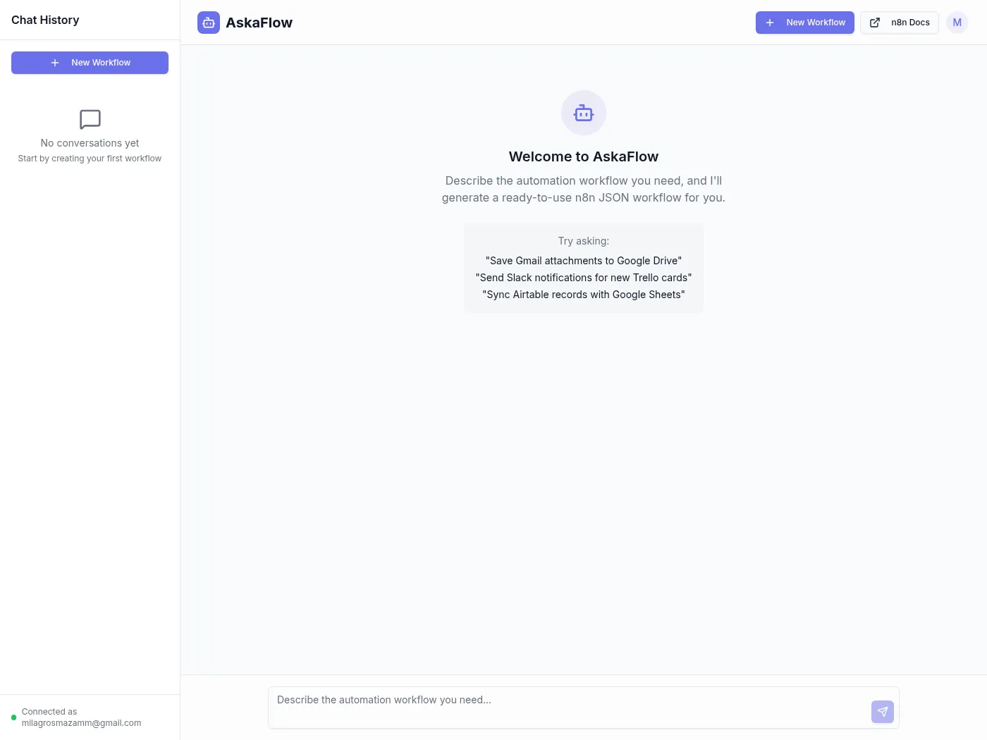 AskaFlow: AI-Powered n8n Workflow Generator