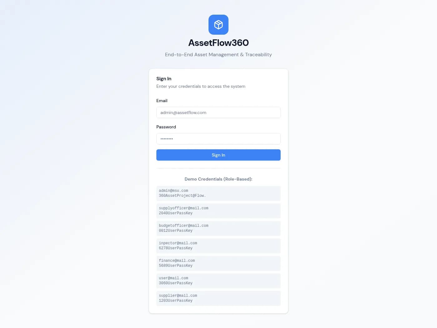 AssetFlow360 – End-to-End Asset Management & Traceability for Supply Offices