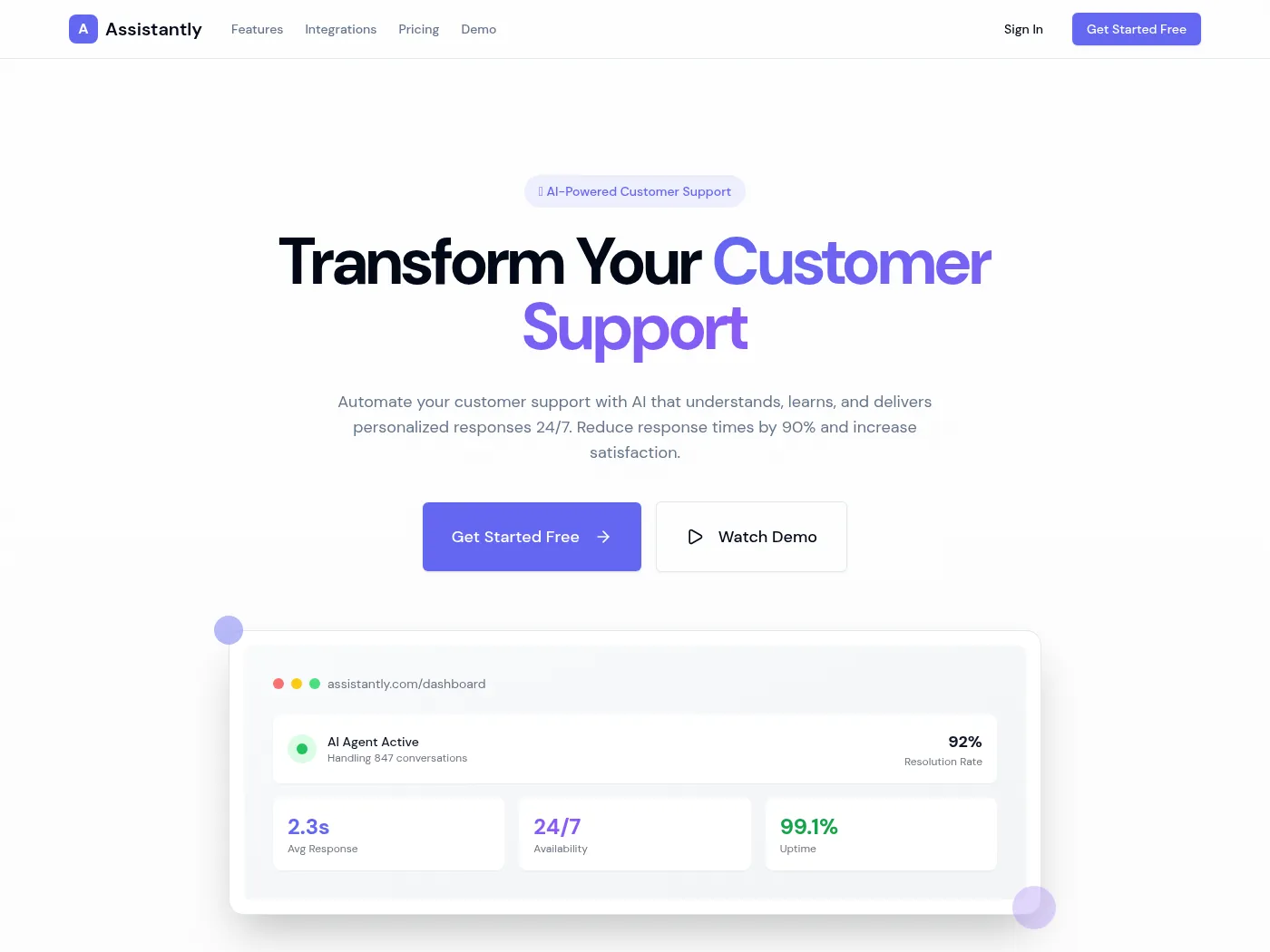 Assistantly AI-Powered Customer Support Website