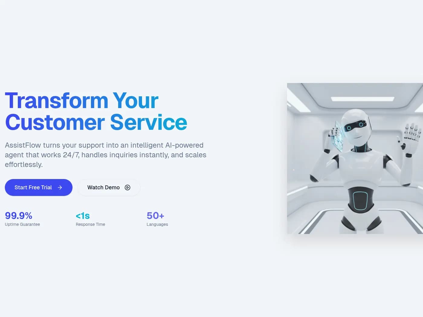 Assistflow 3D Interactive AI Customer Care Website