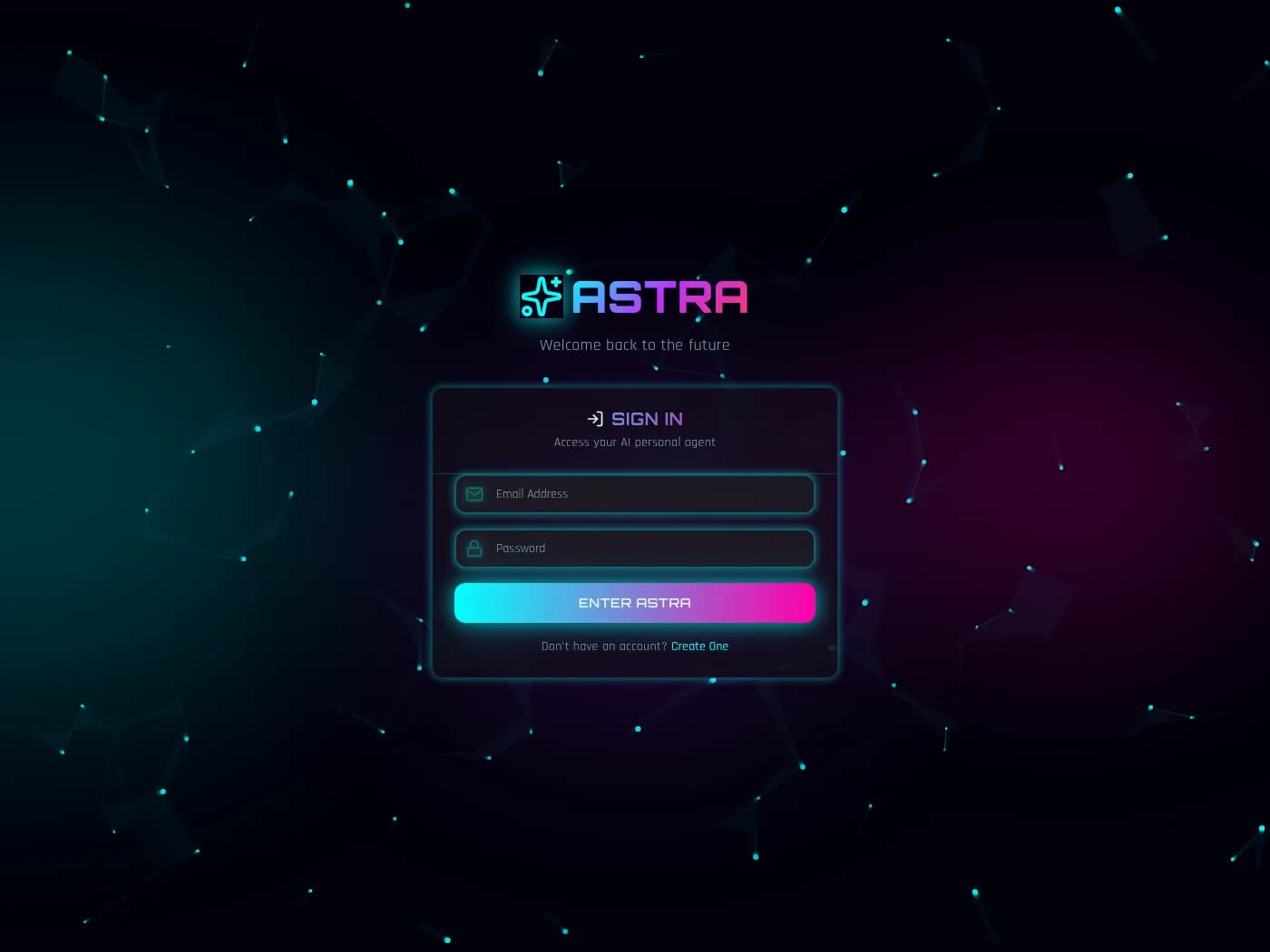 Astra: Next-Gen Sci-Fi AI Personal Agent App with Futuristic Neon UI