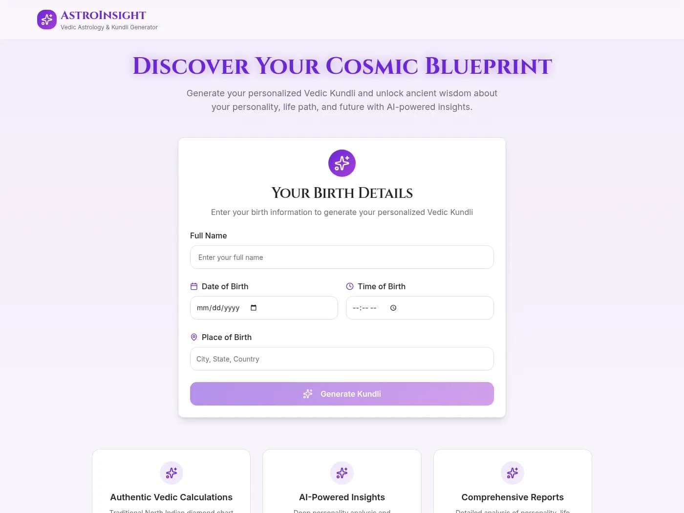 AstroInsight Kundli Generator & Predictor