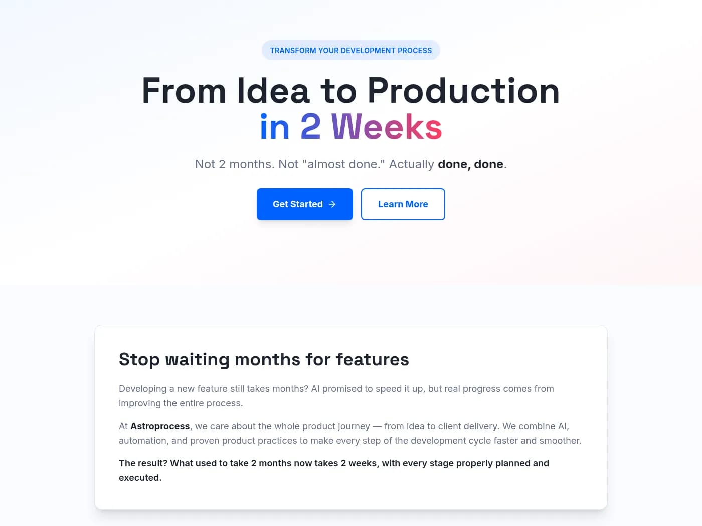 Astroprocess Product Journey Section