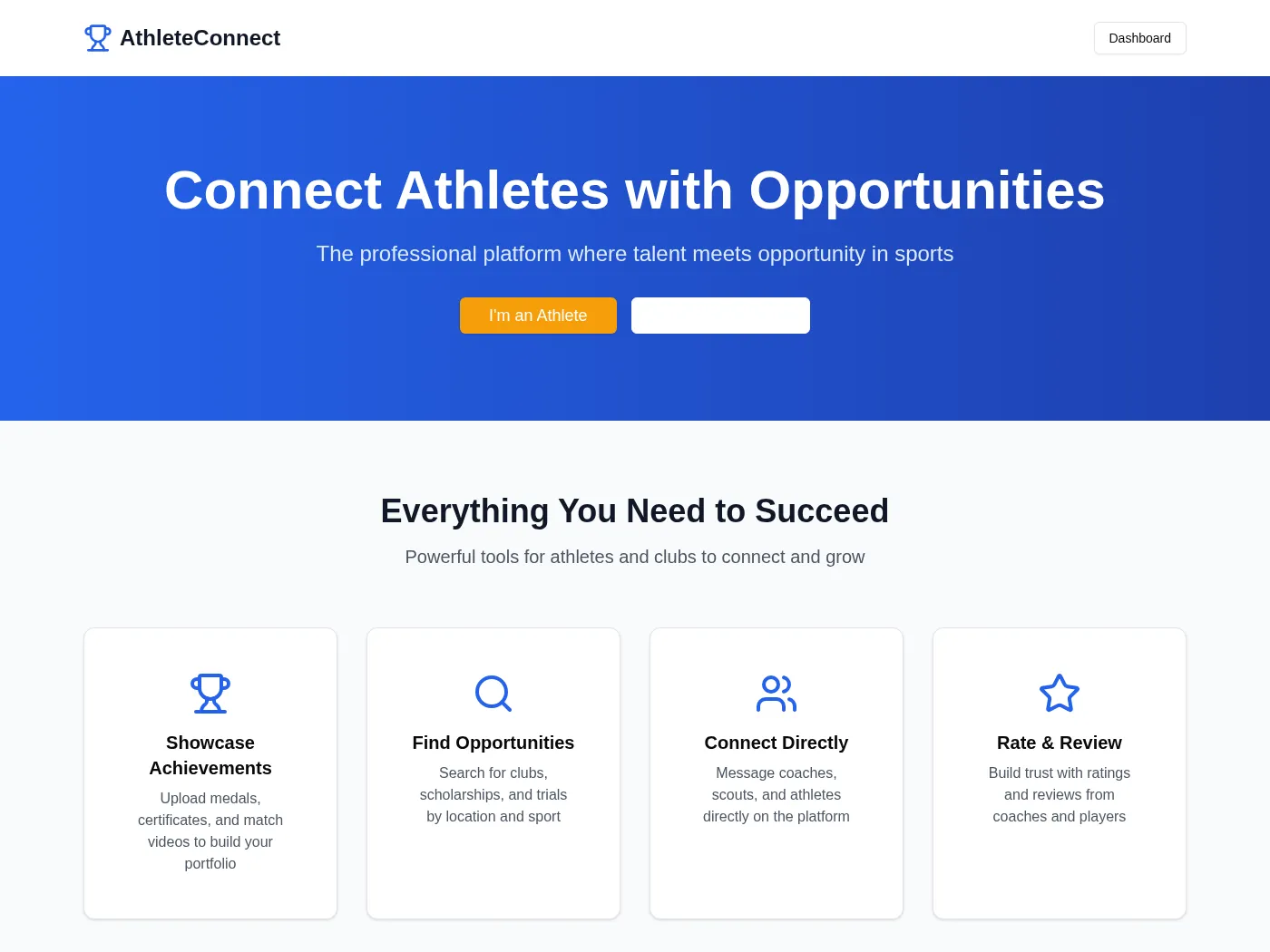 AthleteConnect: Professional Sports Talent Platform