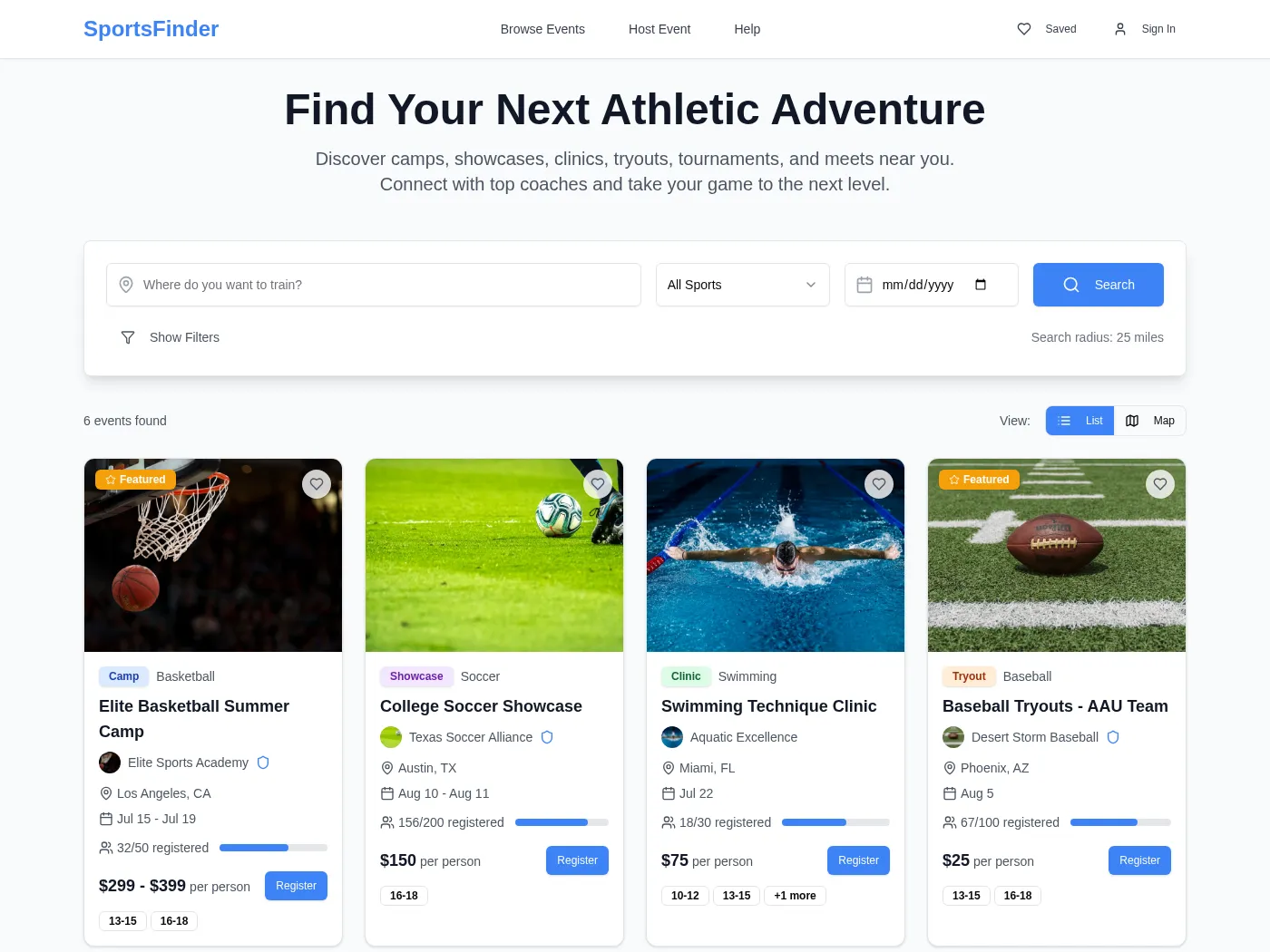 Athletic Event Finder Platform