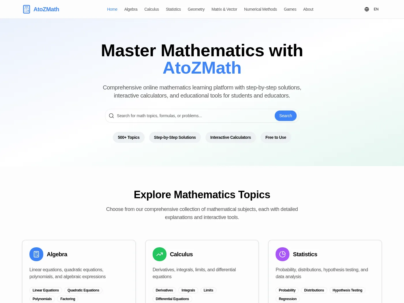 AtoZMath Clone - Comprehensive Online Math Learning Platform