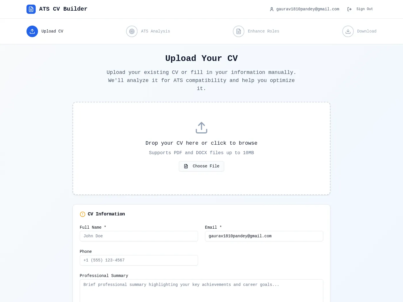 ATS-Optimized CV Builder & Role Enhancer