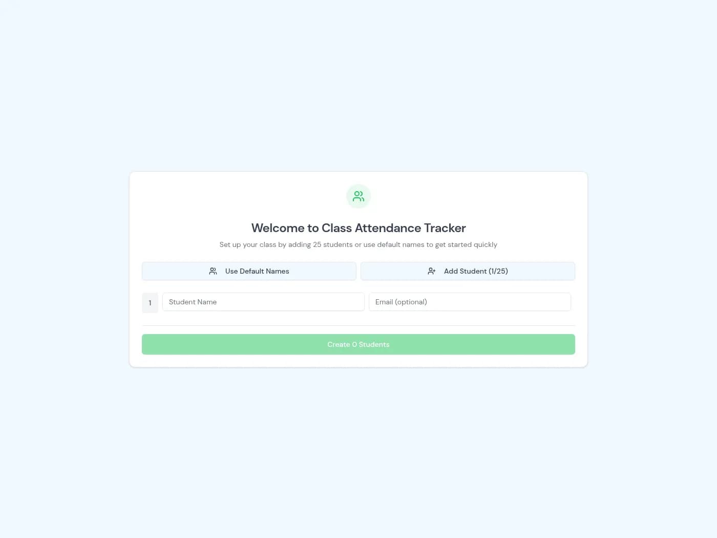Class Attendance Tracker for 25 Students