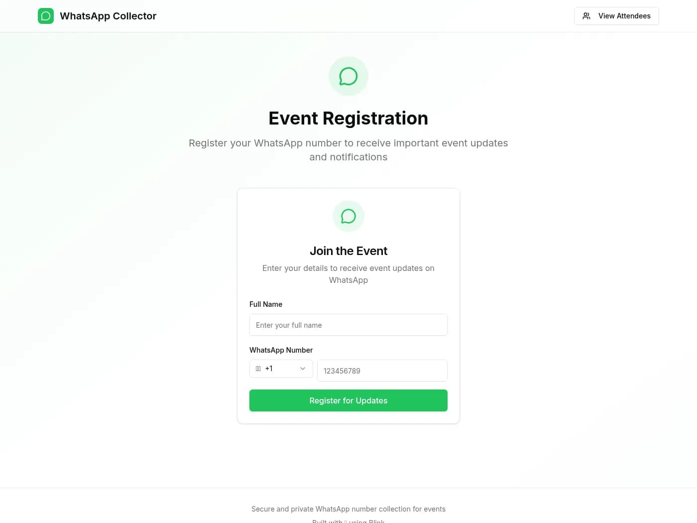 Attendee WhatsApp Number Collector